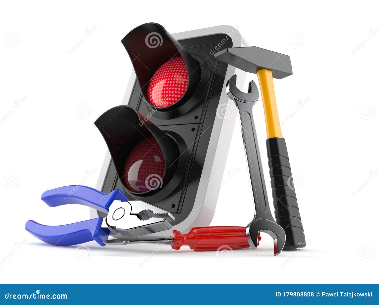 Red Traffic Light with Work Tools Stock Illustration - Illustration of ...