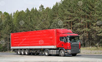 Red trailer truck stock image. Image of motorway, motor - 18122895