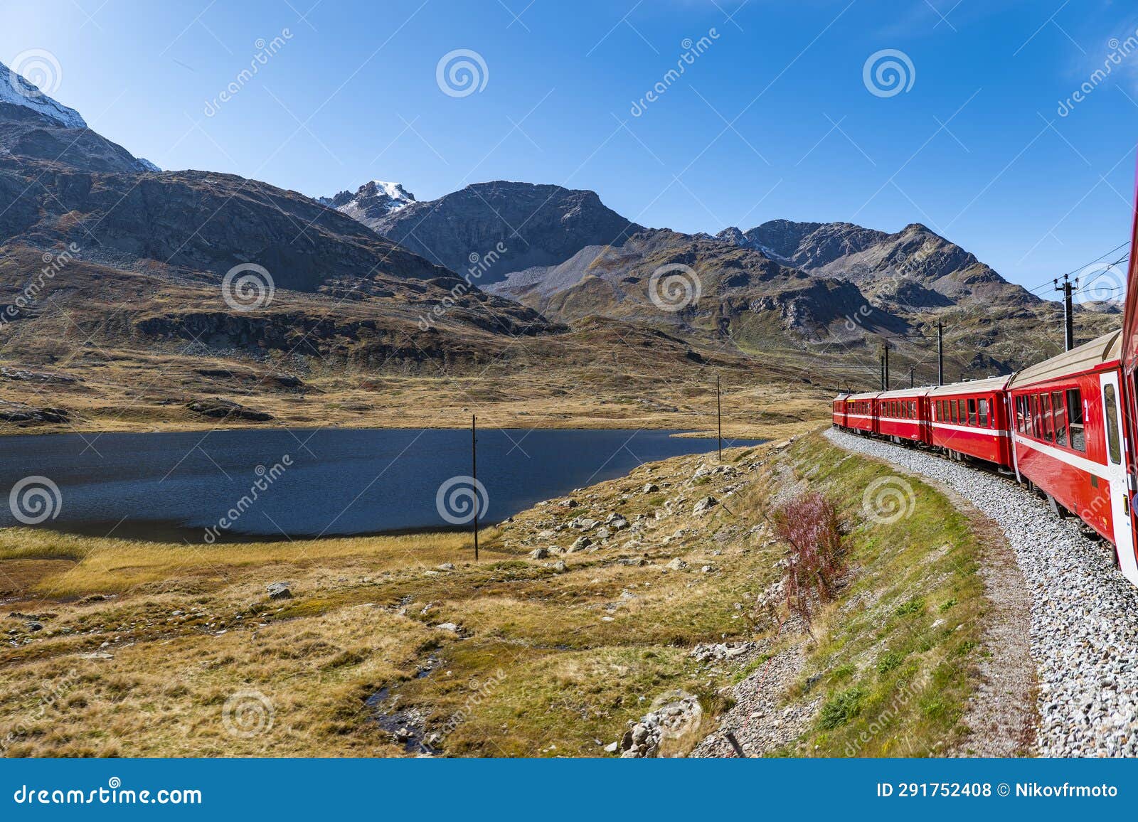 Red Train of Bernina in the Swiss Alps Stock Photo - Image of ...