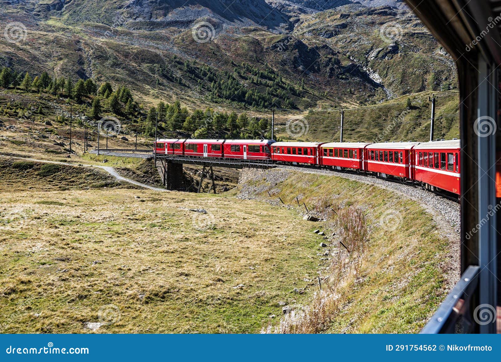 Red Train of Bernina in the Swiss Alps Stock Photo - Image of mountain ...
