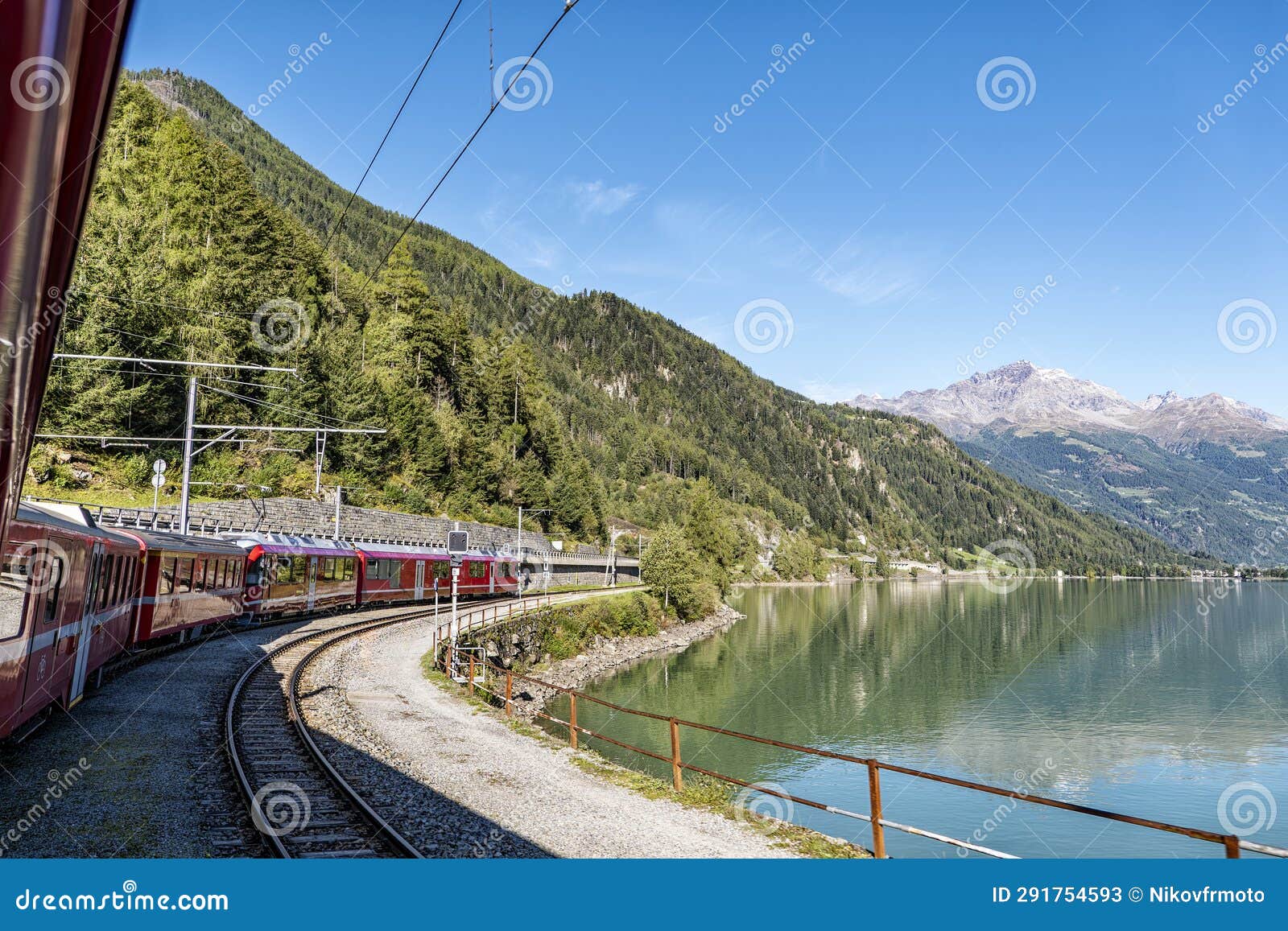 Red Train of Bernina in the Swiss Alps Stock Image - Image of panoramic ...