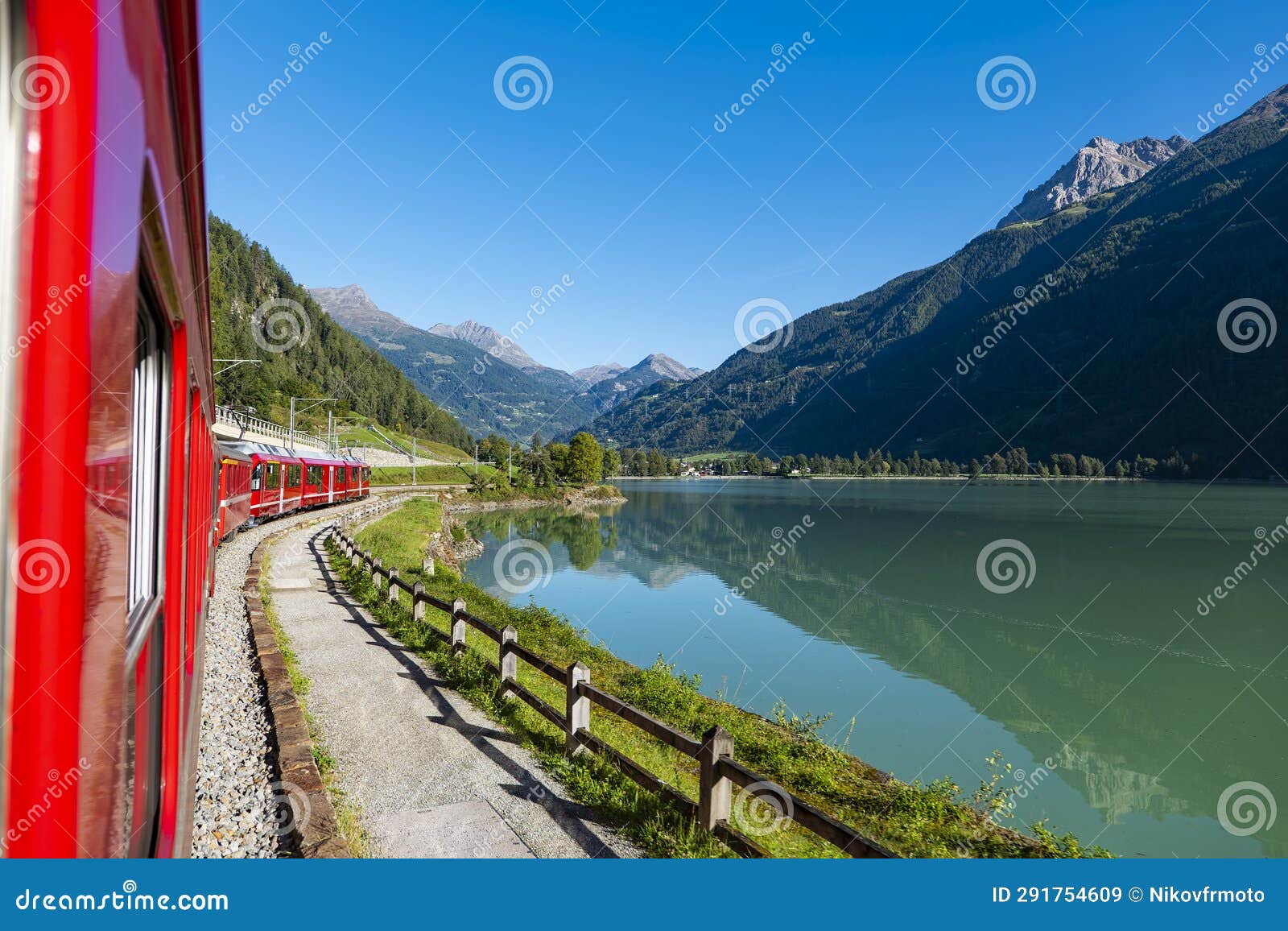 Red Train of Bernina in the Swiss Alps Stock Image - Image of emotion ...