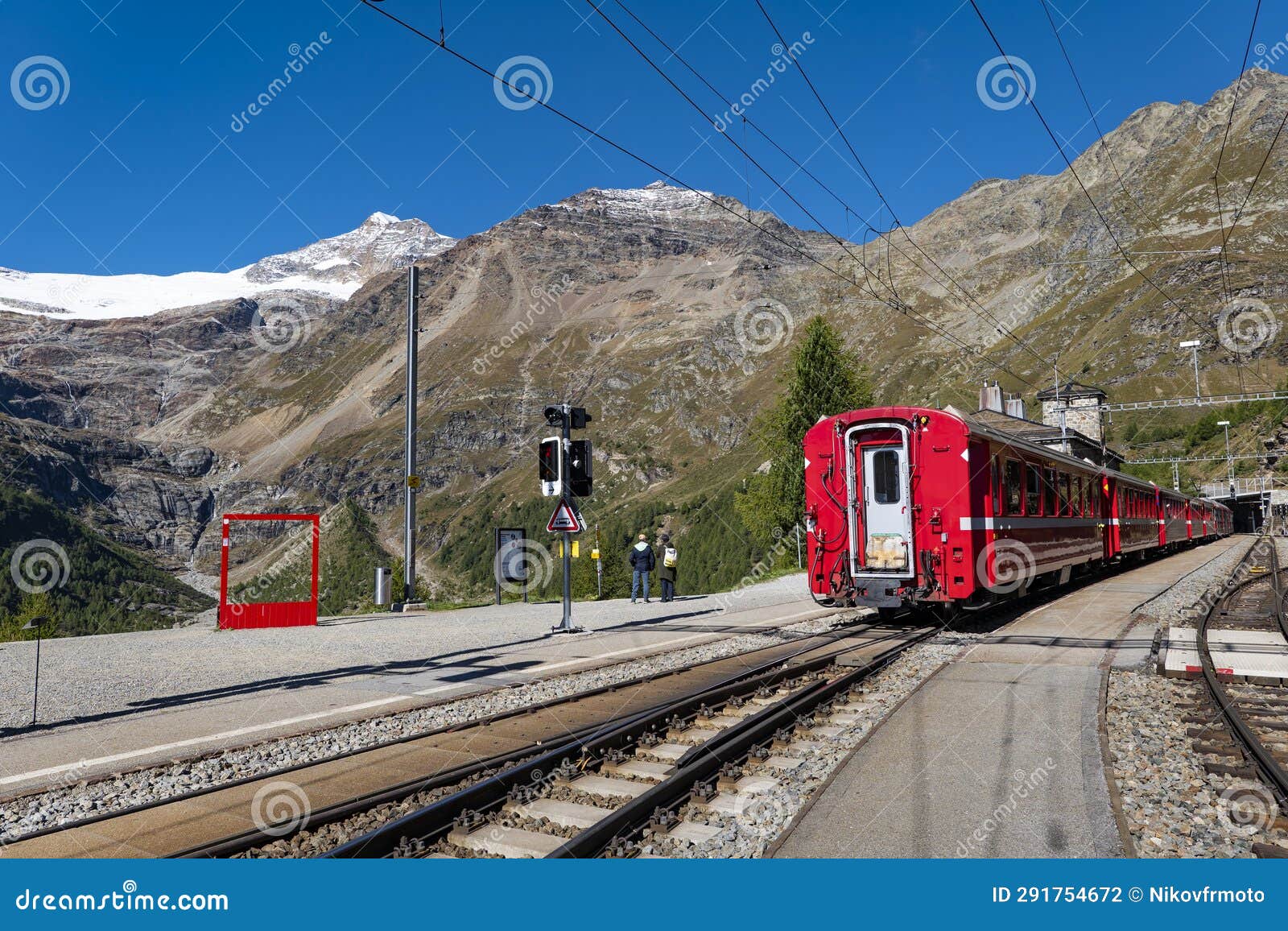 Red Train of Bernina in the Swiss Alps Stock Photo - Image of railroad ...
