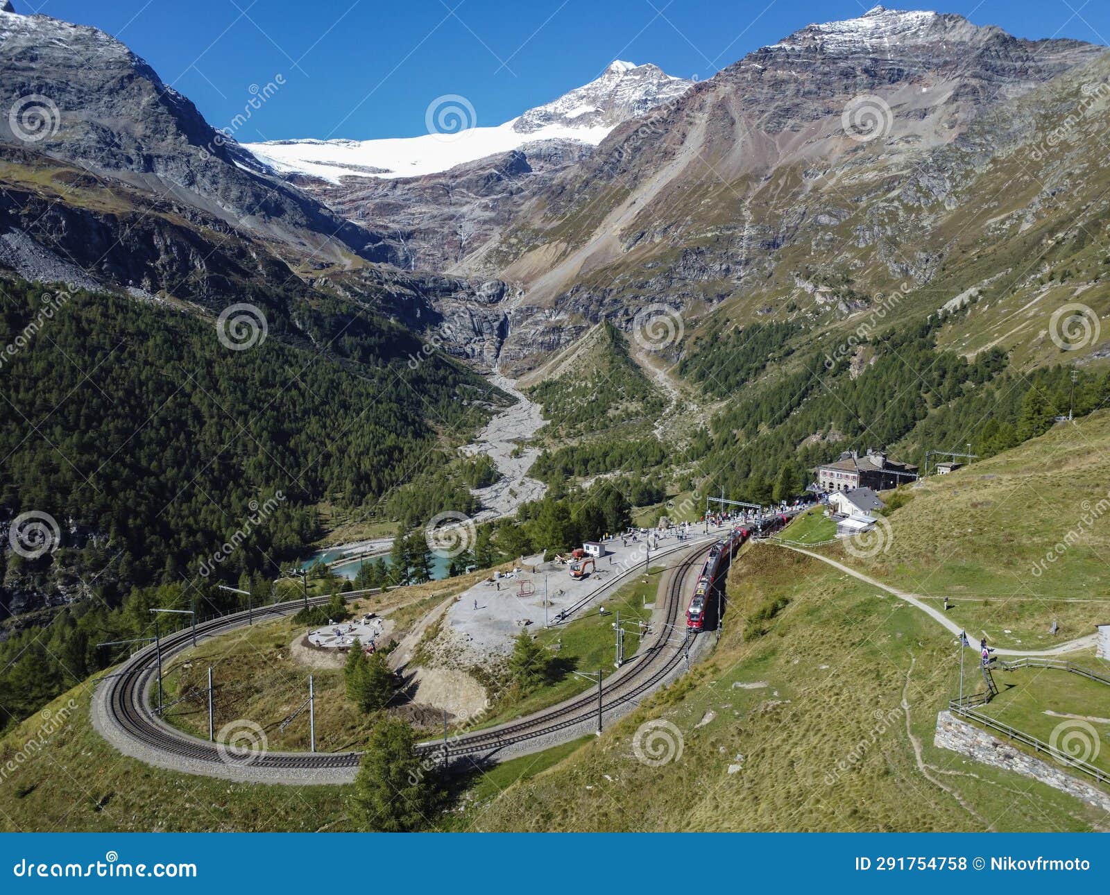 Red Train of Bernina in the Swiss Alps Stock Photo - Image of alpen ...