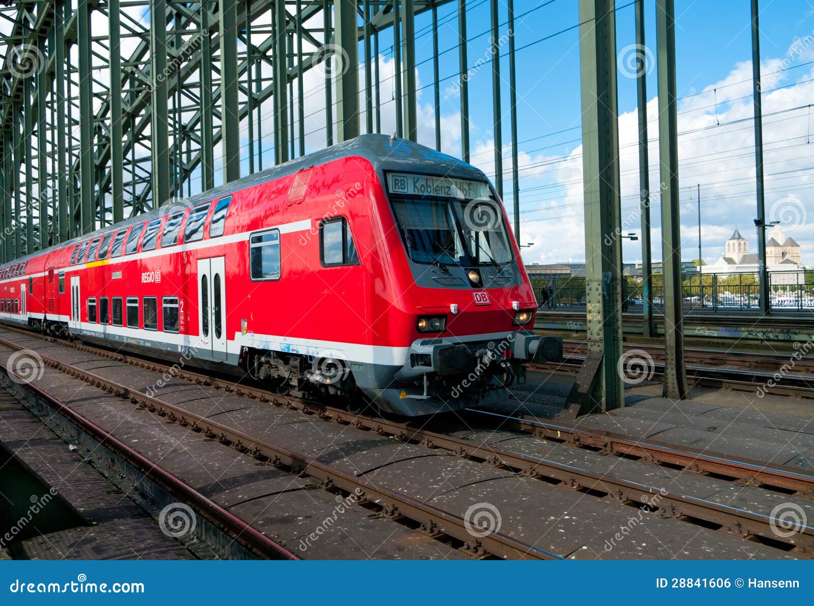 Red train on bridge editorial photo. Image of hohenzollern - 28841606