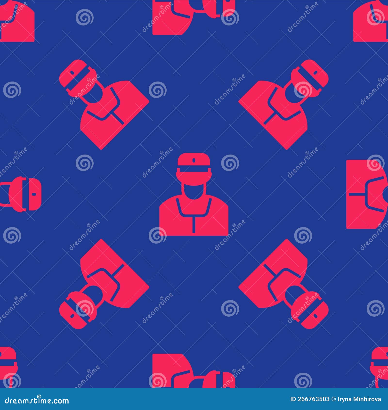Red Train Conductor Icon Isolated Seamless Pattern on Blue Background ...