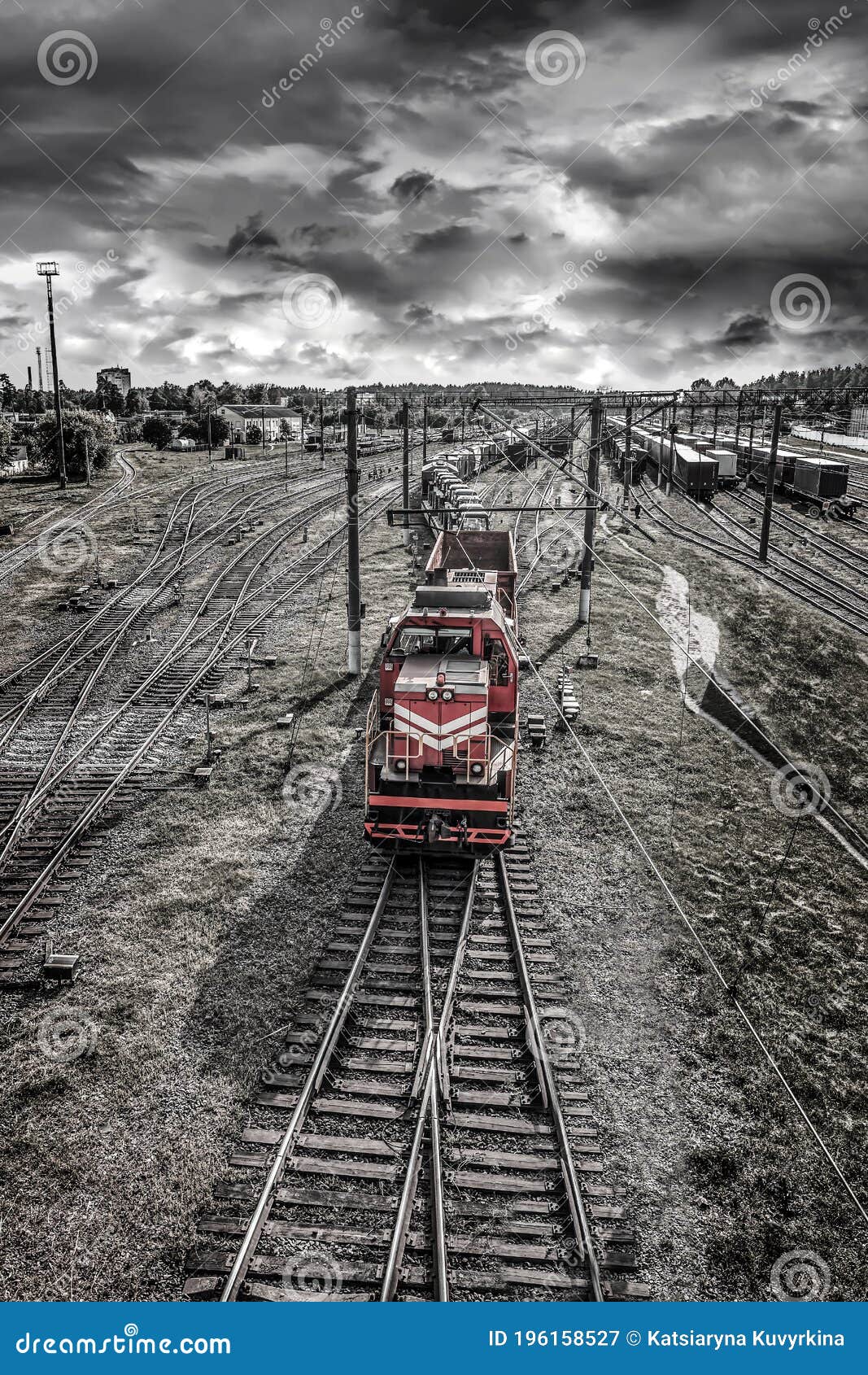 Red Train Going by Railways Stock Image - Image of direction, train ...