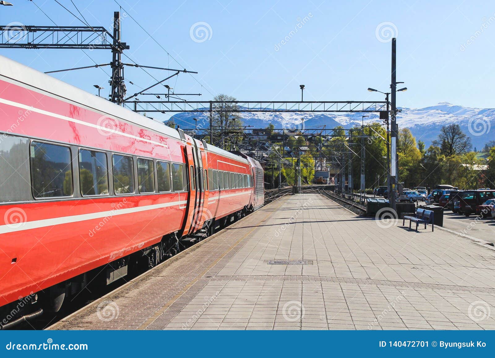 Red Train Has Pulled into the Station, Voss Stock Image - Image of ...