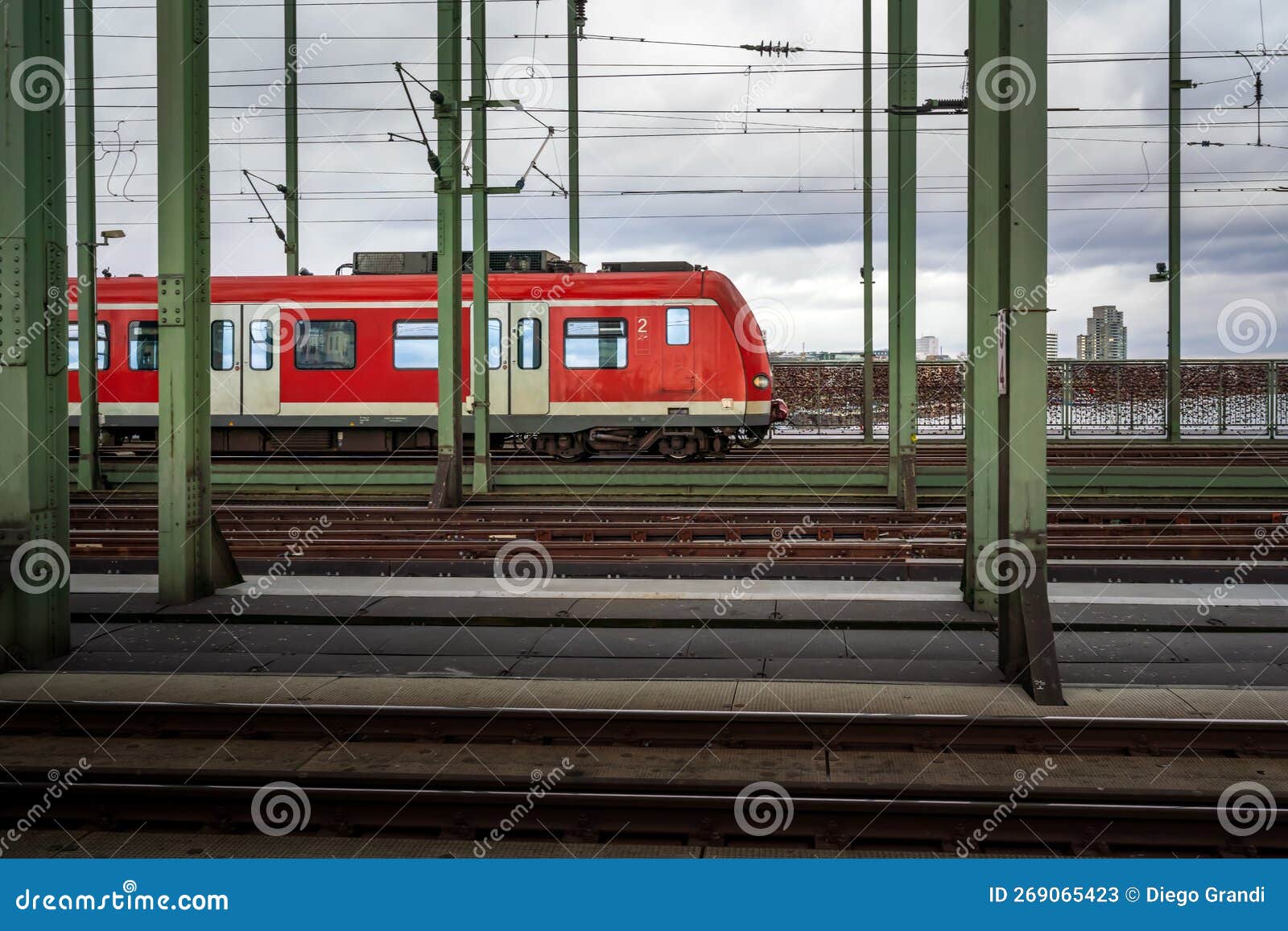 Red Train at Hohenzollern Bridge - Cologne, Germany Stock Image - Image ...