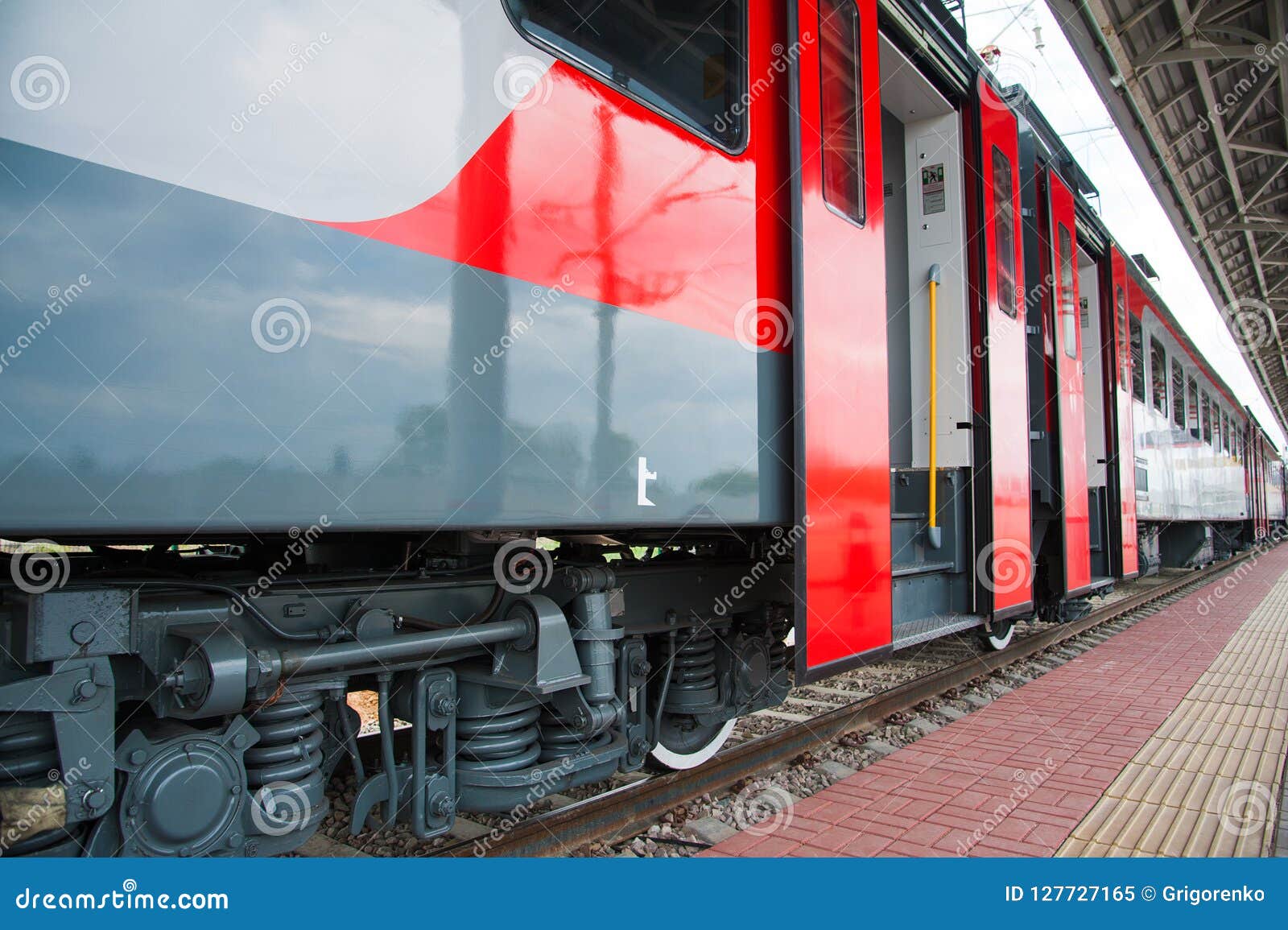 Red Train in Modern Railway Stock Image - Image of express, industrial ...