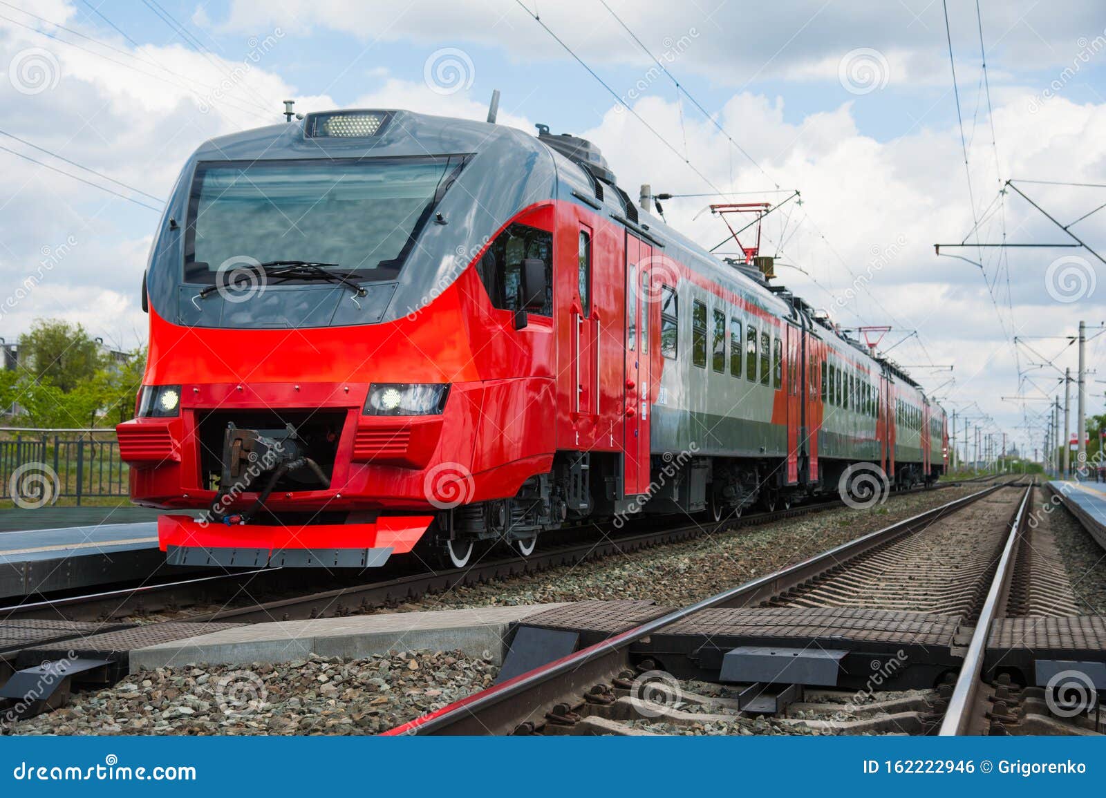 Red Train in Modern Railway Stock Photo - Image of tourism, modern ...