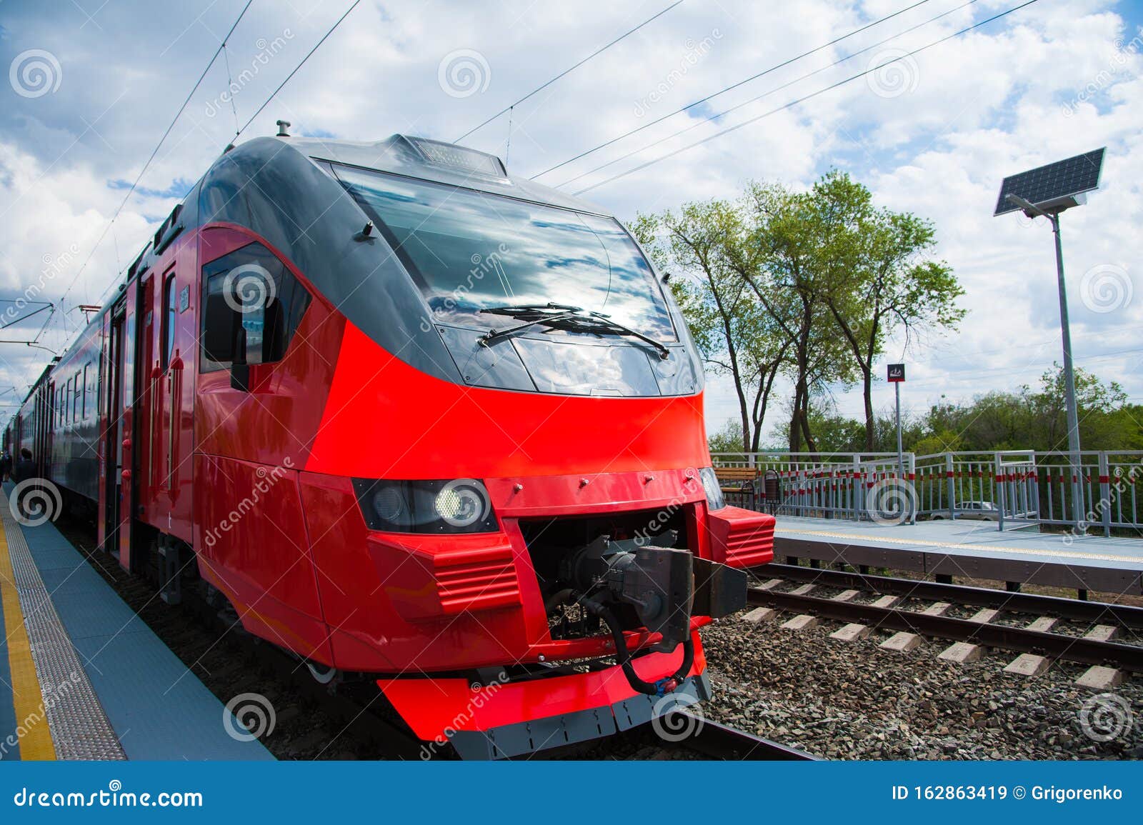 Red Train in Modern Railway Stock Image - Image of railway, speed ...