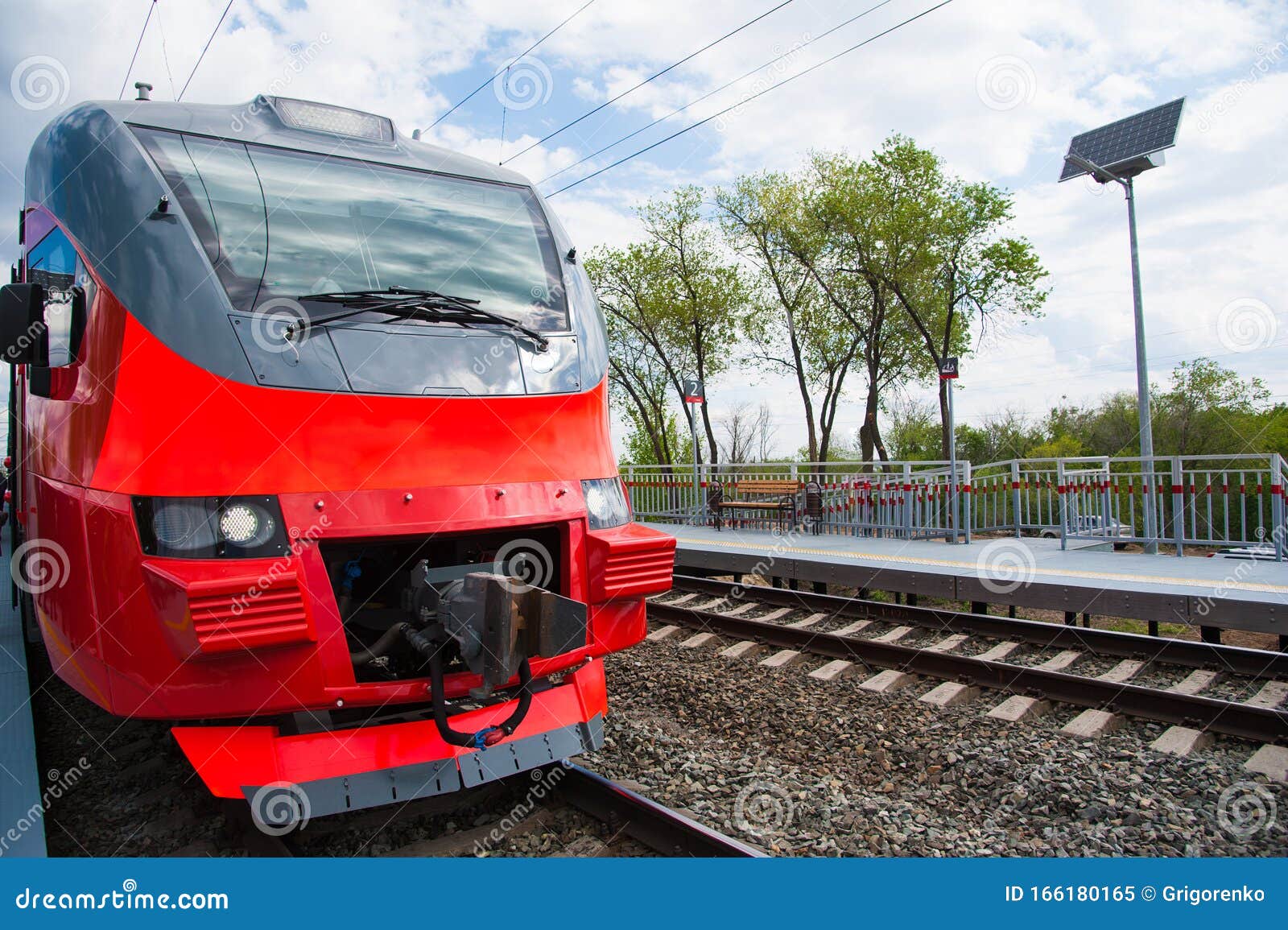 Red Train in Modern Railway Stock Image - Image of speed, express ...