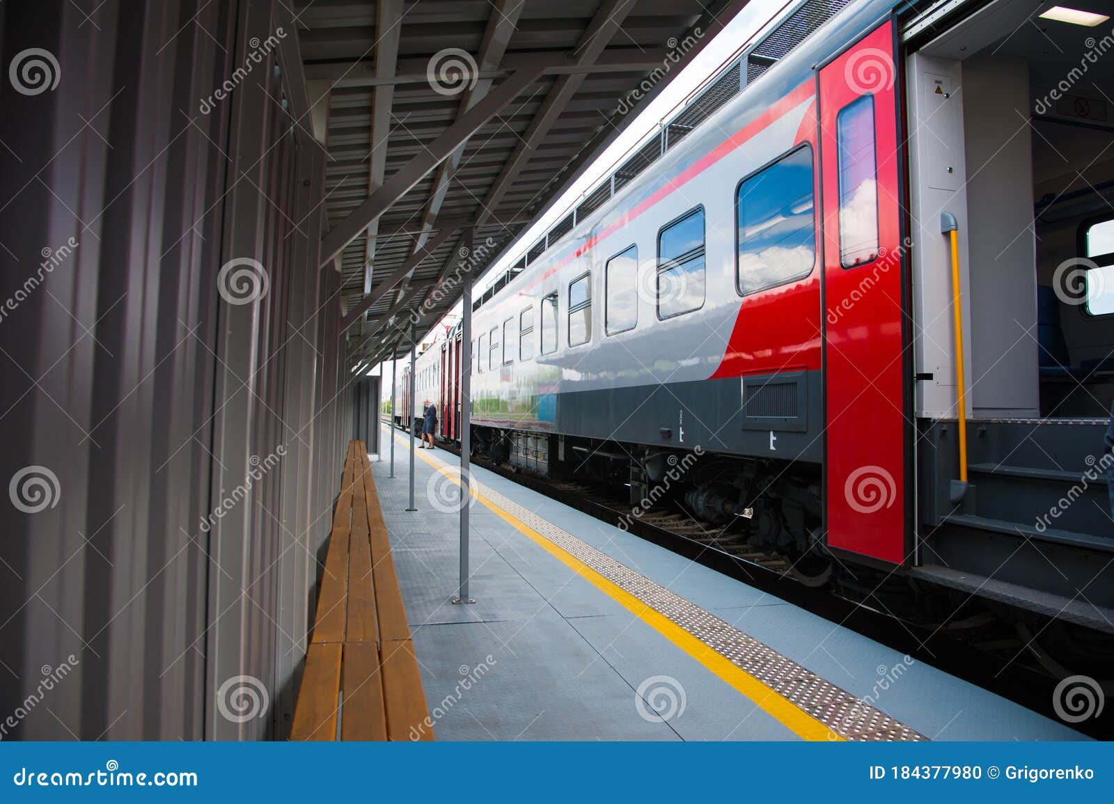 Red Train in Modern Railway Stock Photo - Image of high, speed: 184377980
