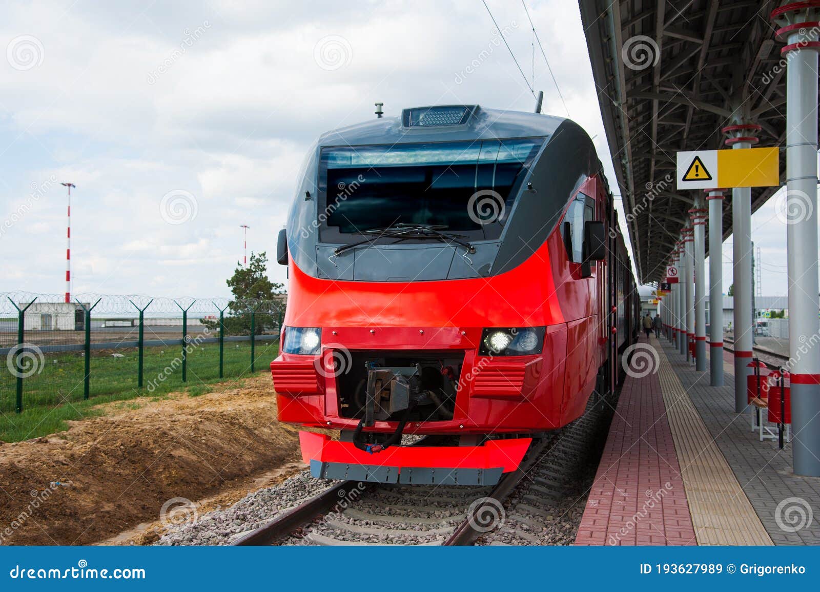 Red Train in Modern Railway Stock Image - Image of railway, high: 193627989