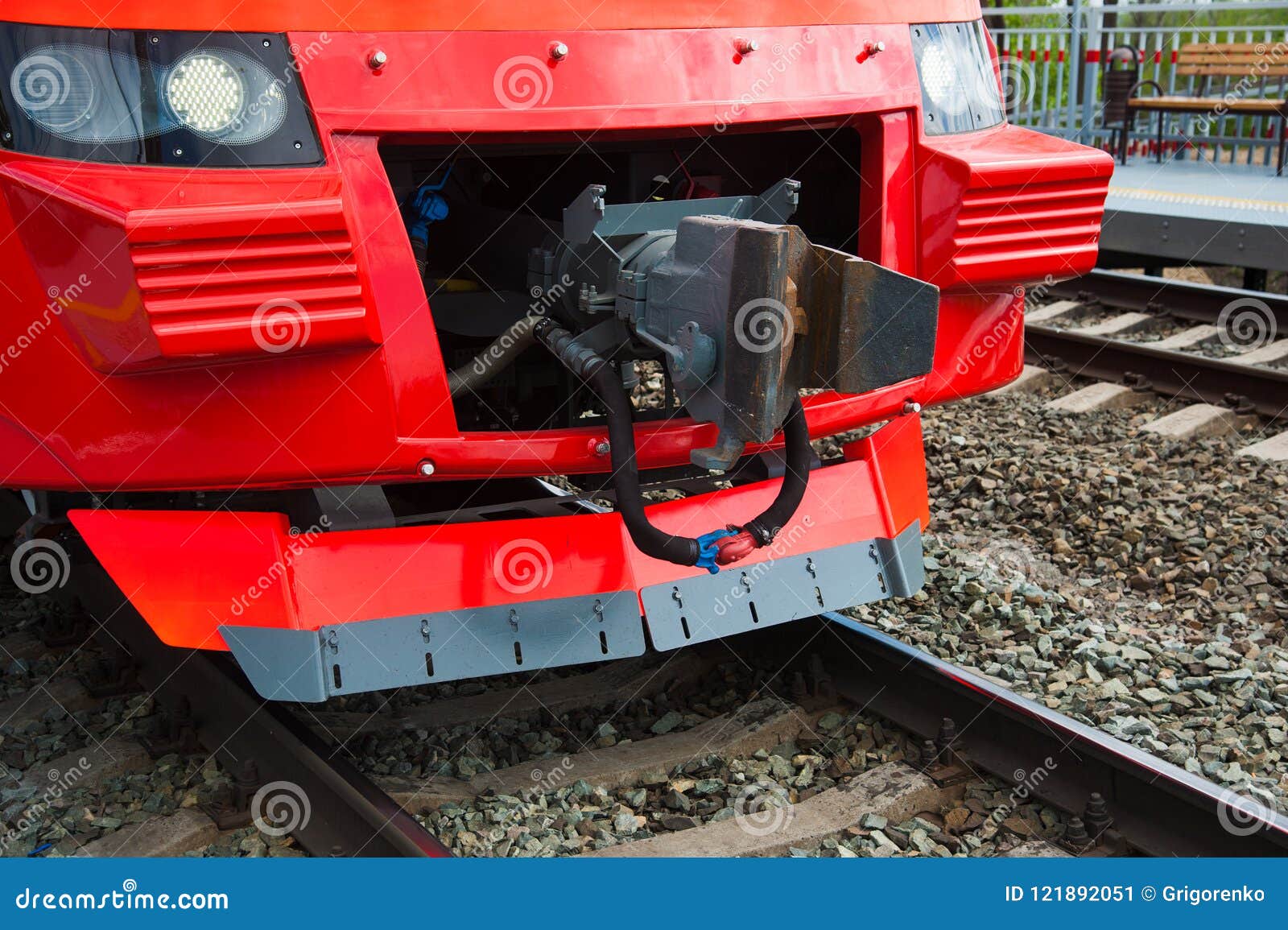 Red Train in Modern Railway Stock Image - Image of transportation ...