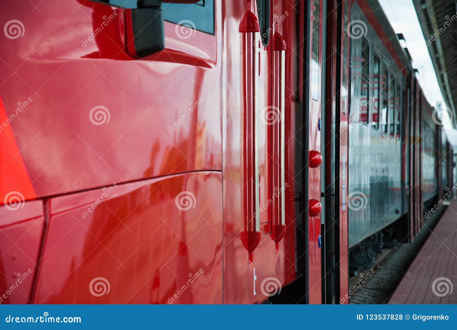 Red Train in Modern Railway Stock Photo - Image of transport ...