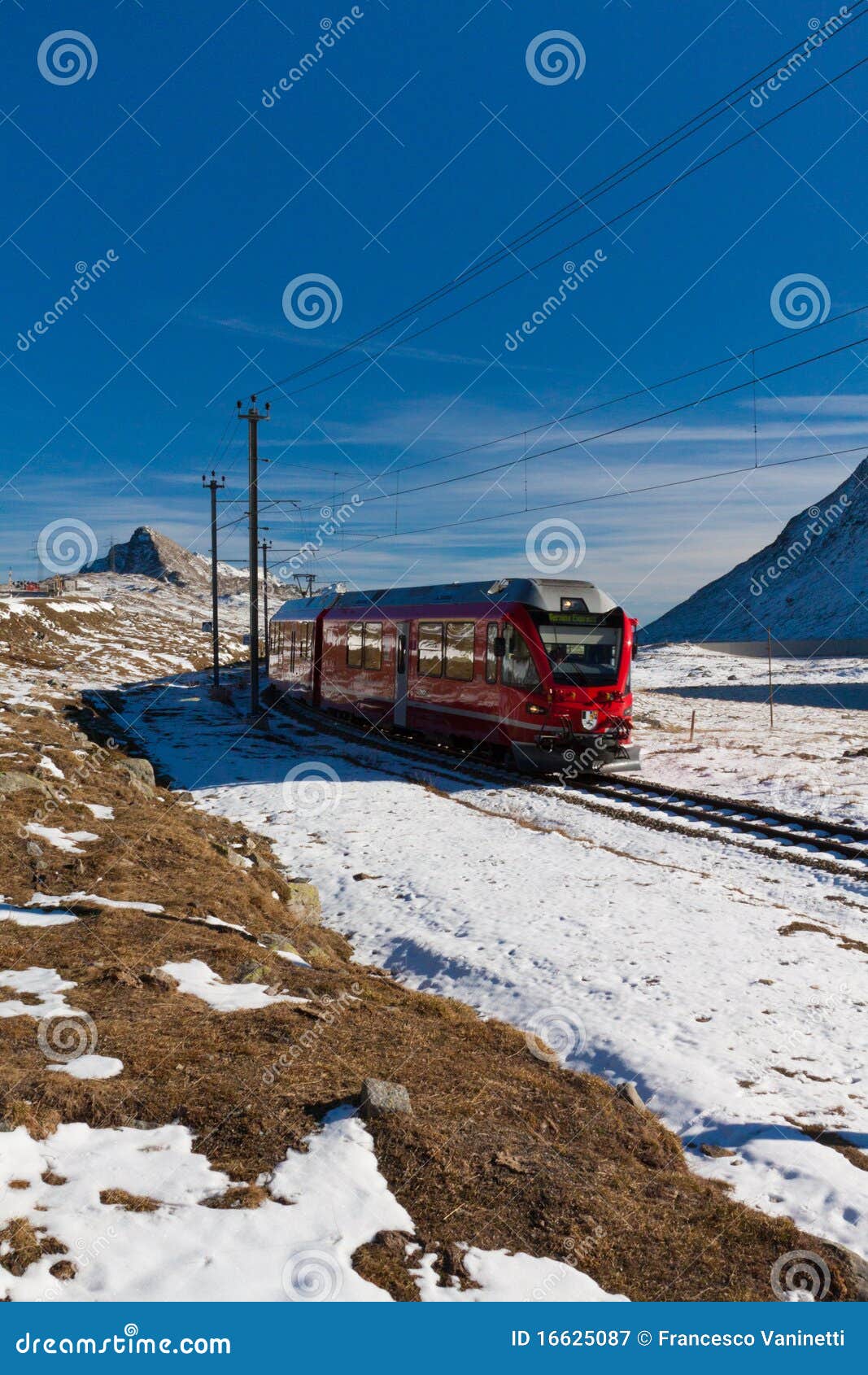 Red train and mountains stock image. Image of reflection - 16625087