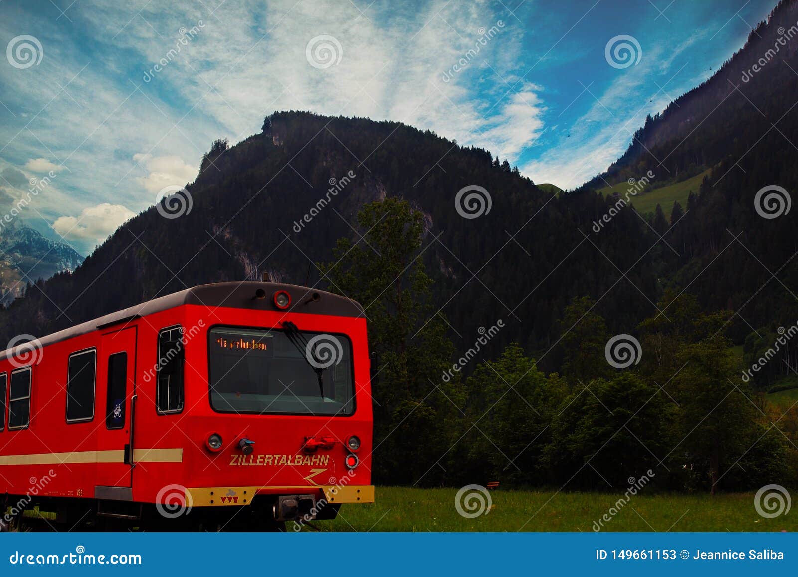 Red Train on Railway editorial stock photo. Image of scenes - 149661153