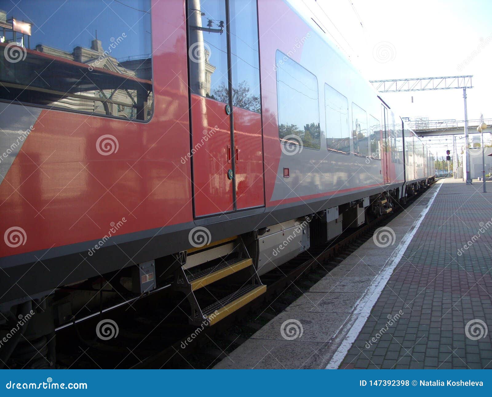 Red Train Standing at the Station Stock Photo - Image of wagon ...