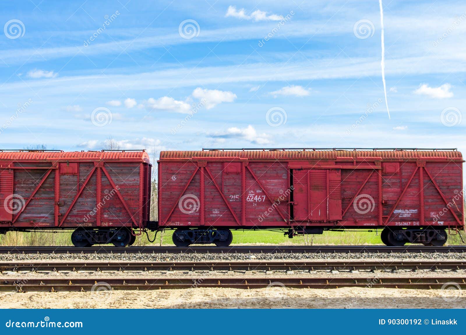 Red Train Wagons on Railroad Stock Photo - Image of motion, engine ...