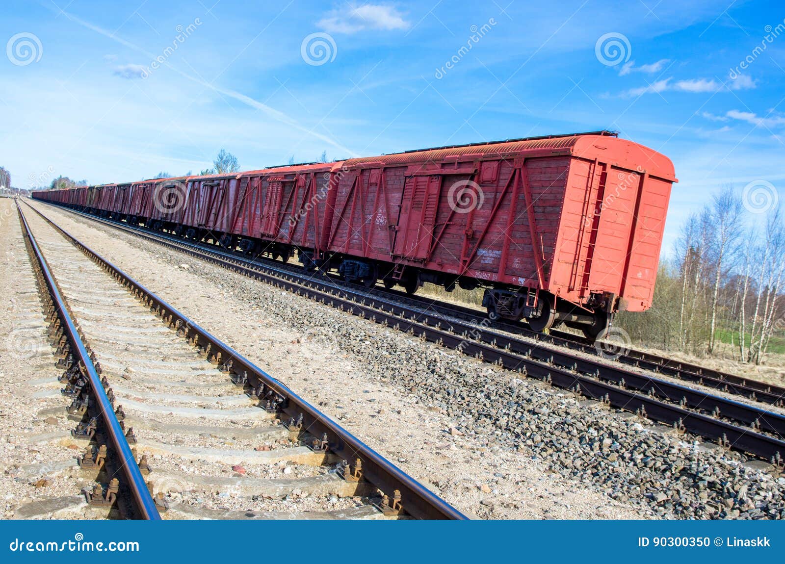 Red Train Wagons on Railroad Stock Photo - Image of carriage, gravel ...