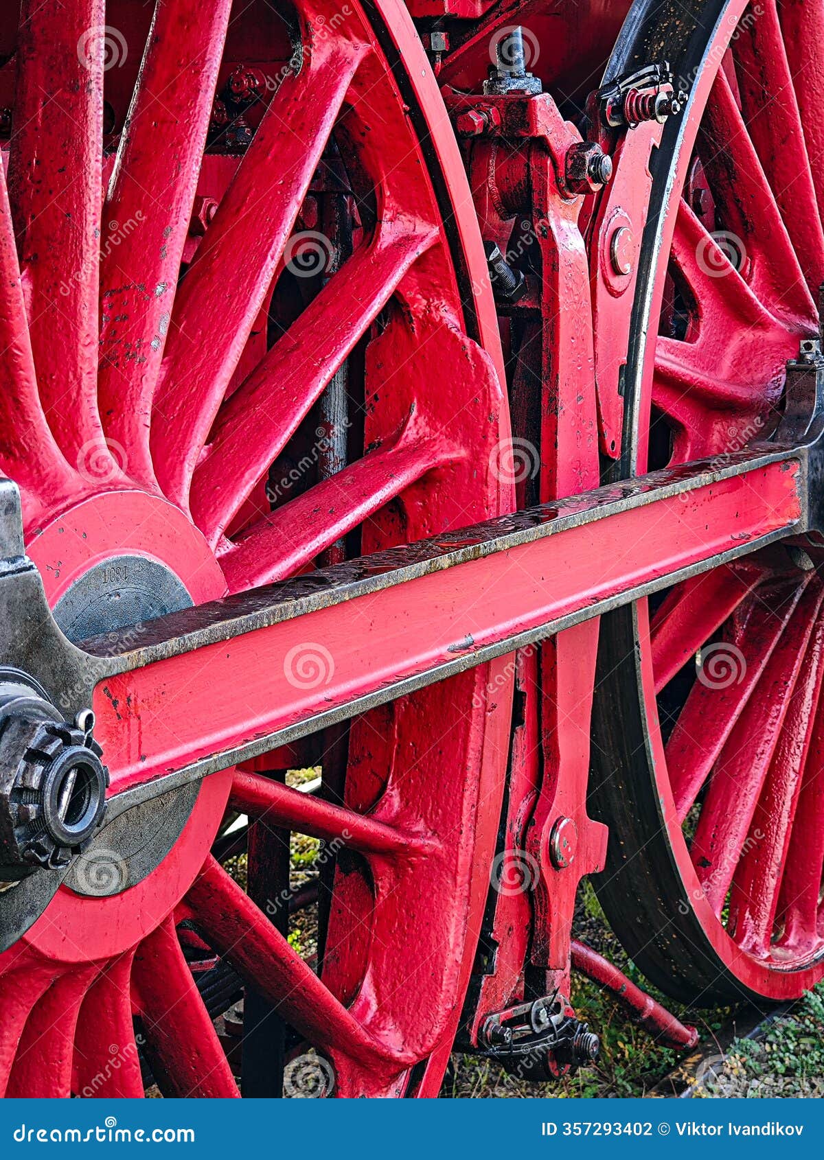 The Red Train Wheel is in the Foreground Stock Photo - Image of history ...