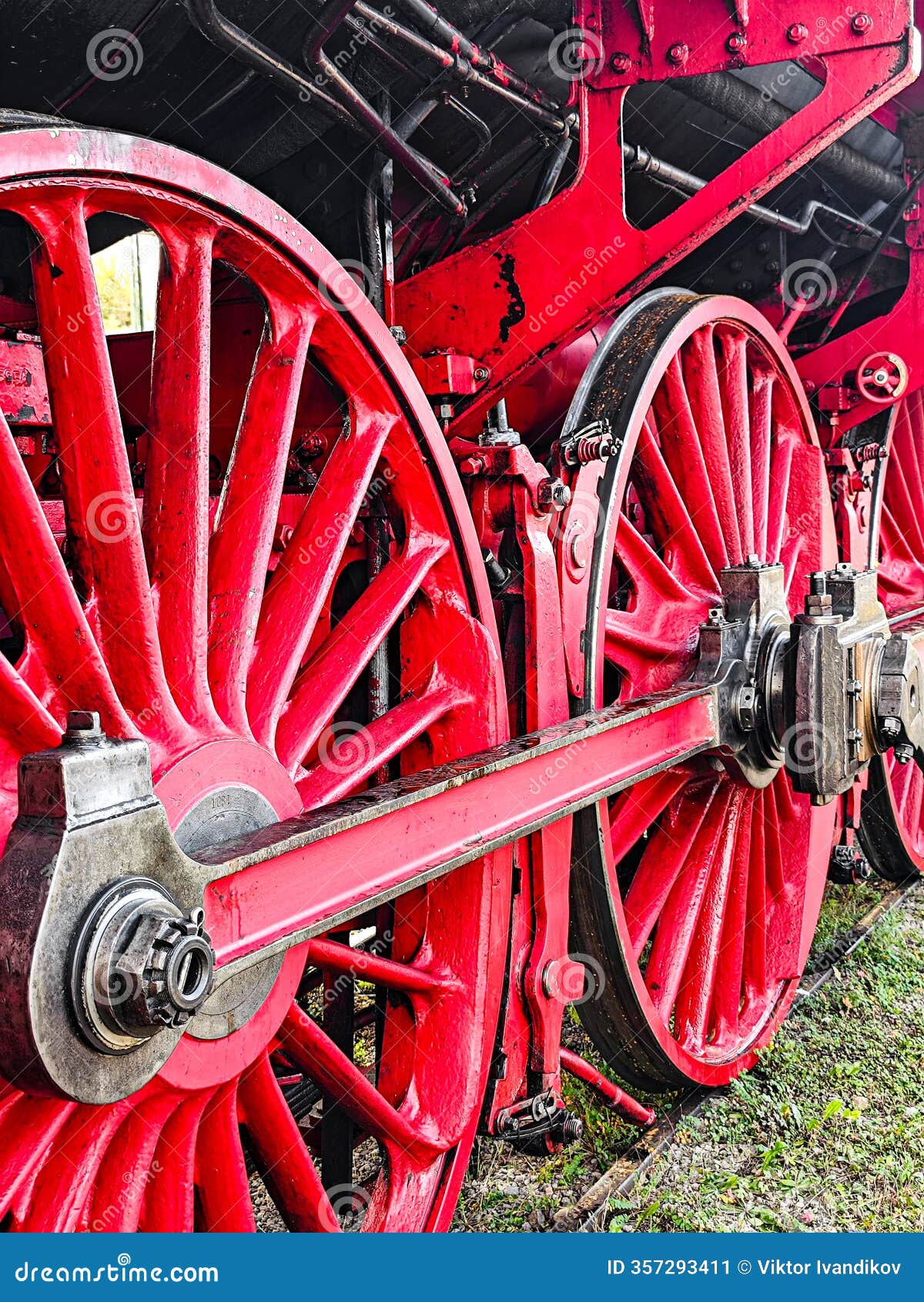 The Red Train Wheel is in the Foreground Stock Image - Image of ...