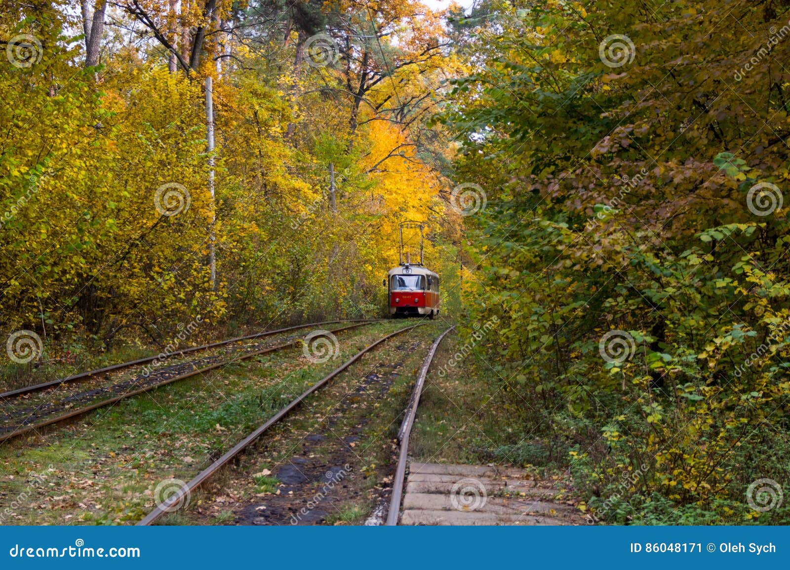 Red tram rails on curves editorial photo. Image of tramvay - 86048171