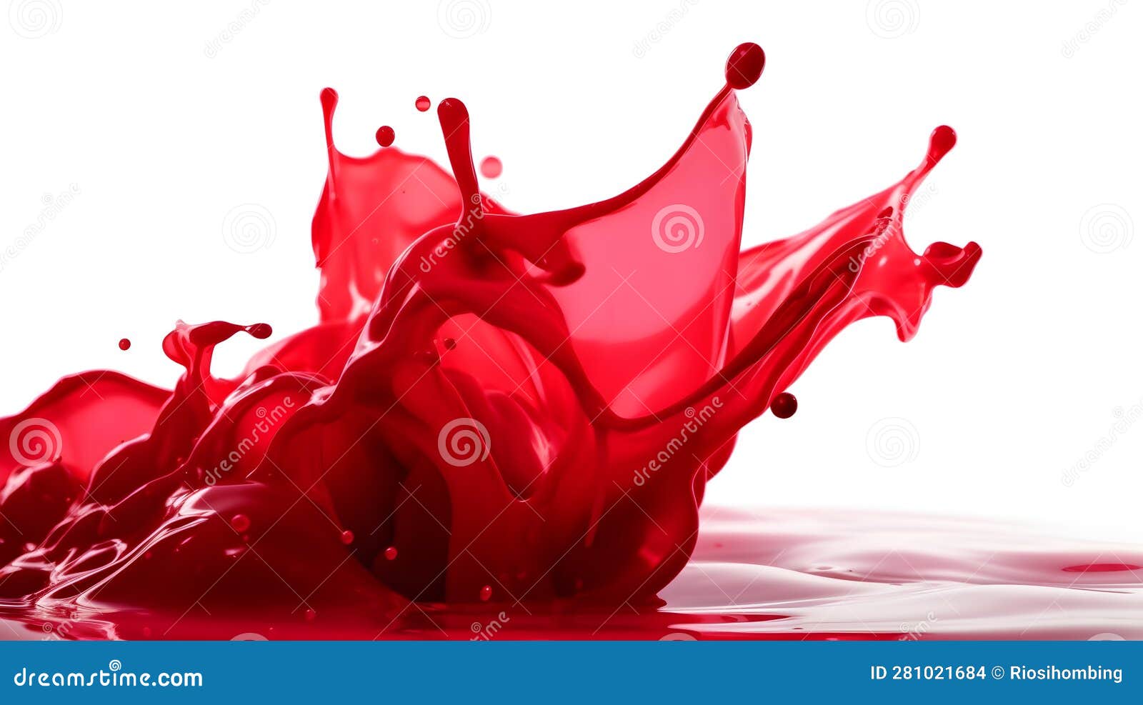 Red Transparent Thick Liquid Fall and Splashing at the Surface Isolated ...