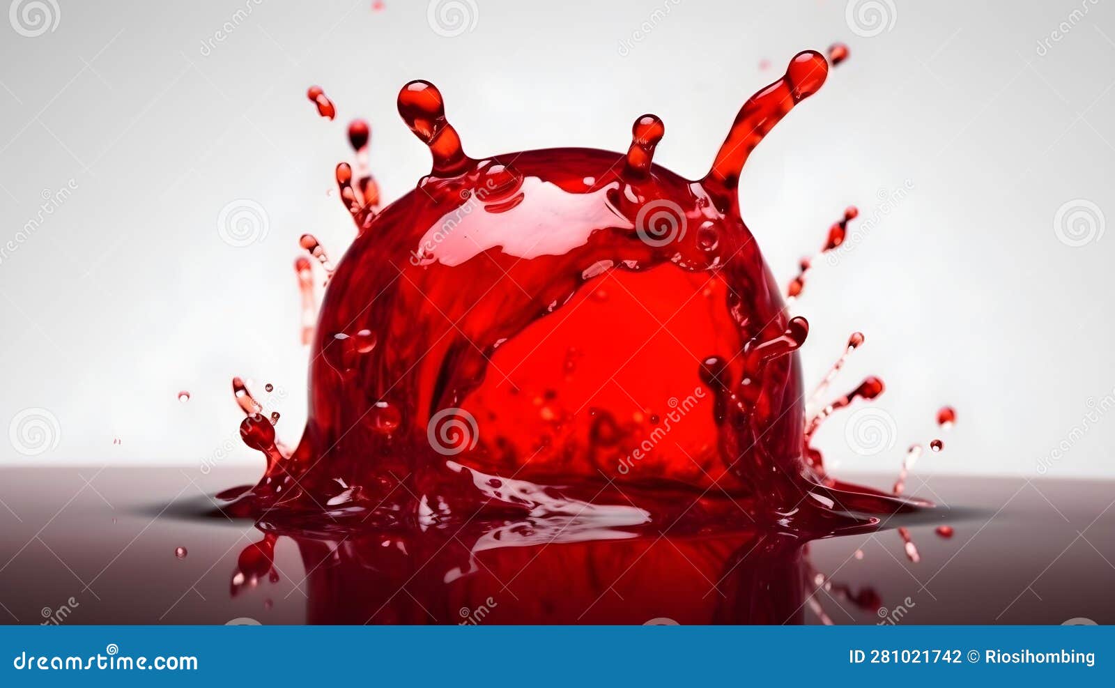 Red Transparent Thick Liquid Fall and Splashing at the Surface Isolated ...