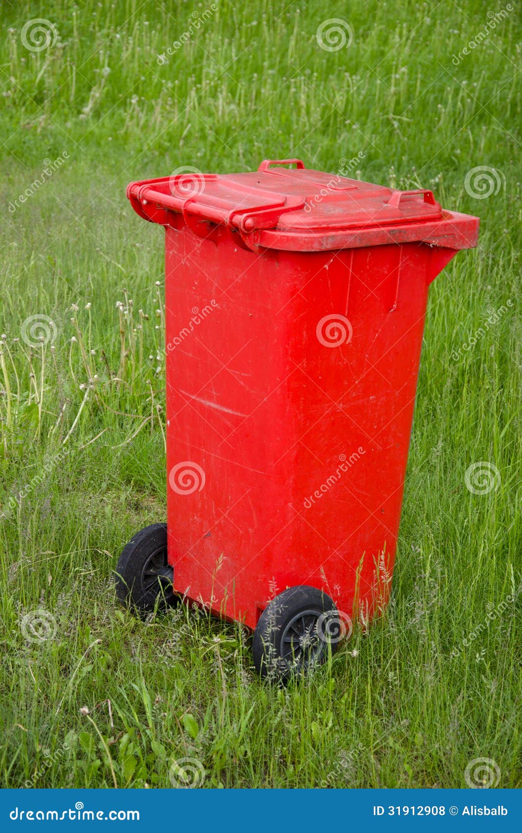 Red Trashcan on Green Summer Resort Grass Stock Photo - Image of ...