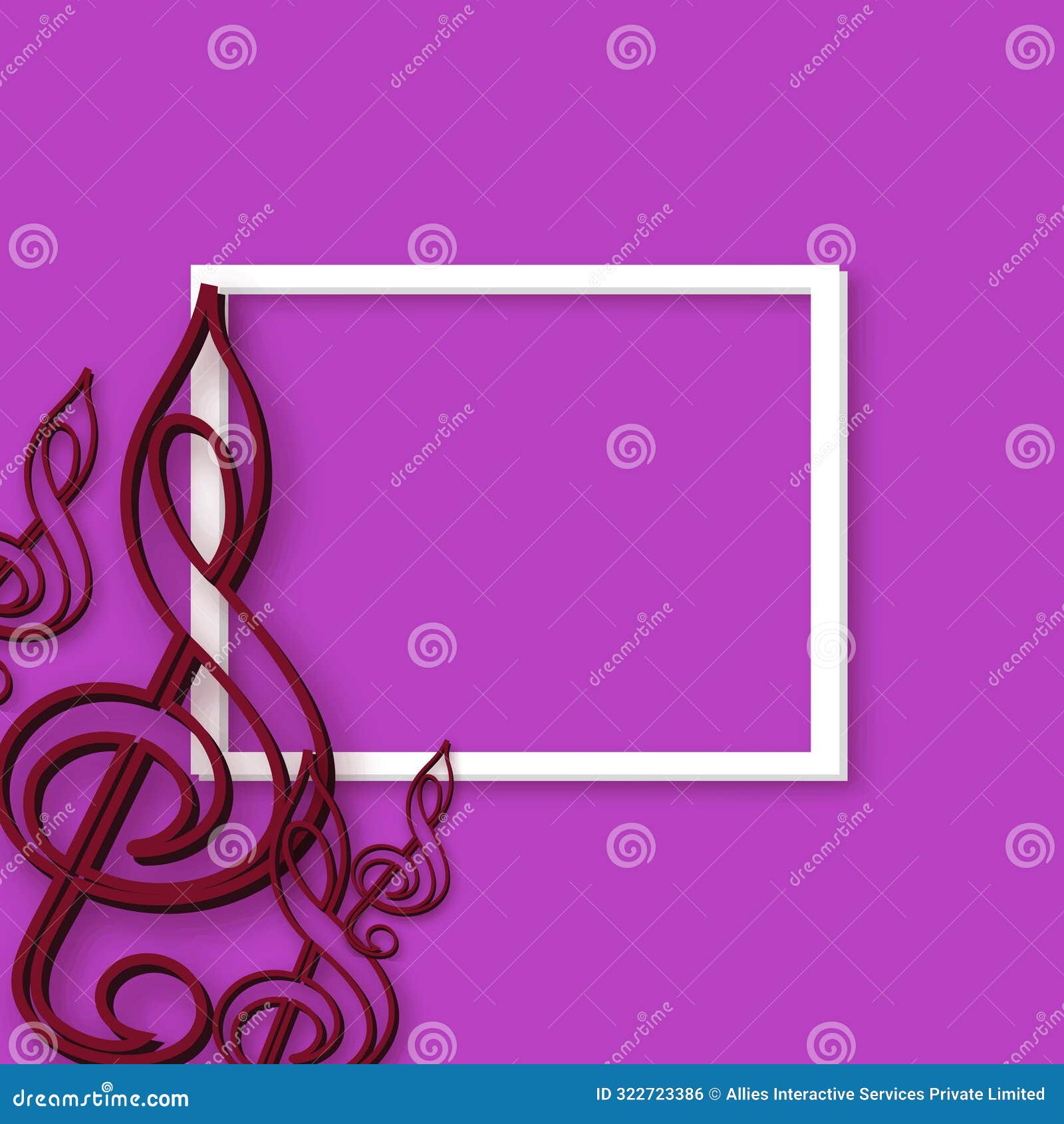 Red Treble Clef Notes with Blank Frame on Purple Background for Music ...