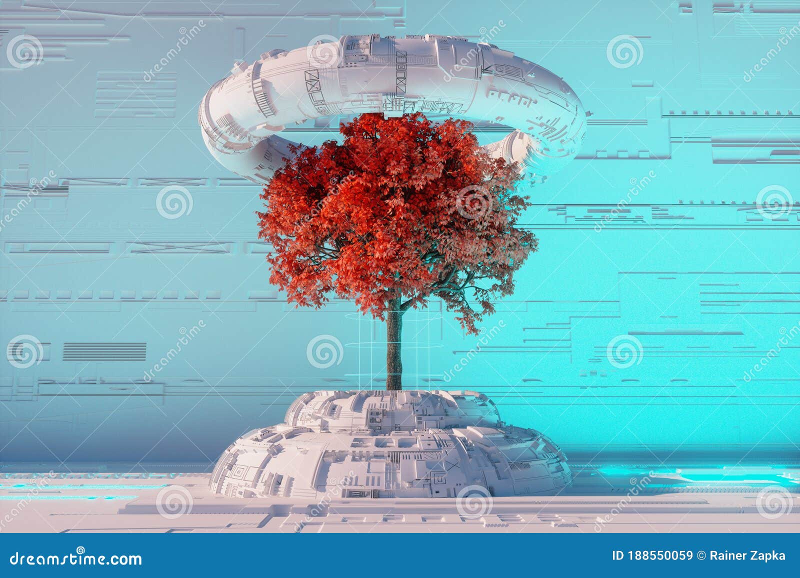 Red Tree in a Futuristic Room 3d Rendering Stock Illustration ...