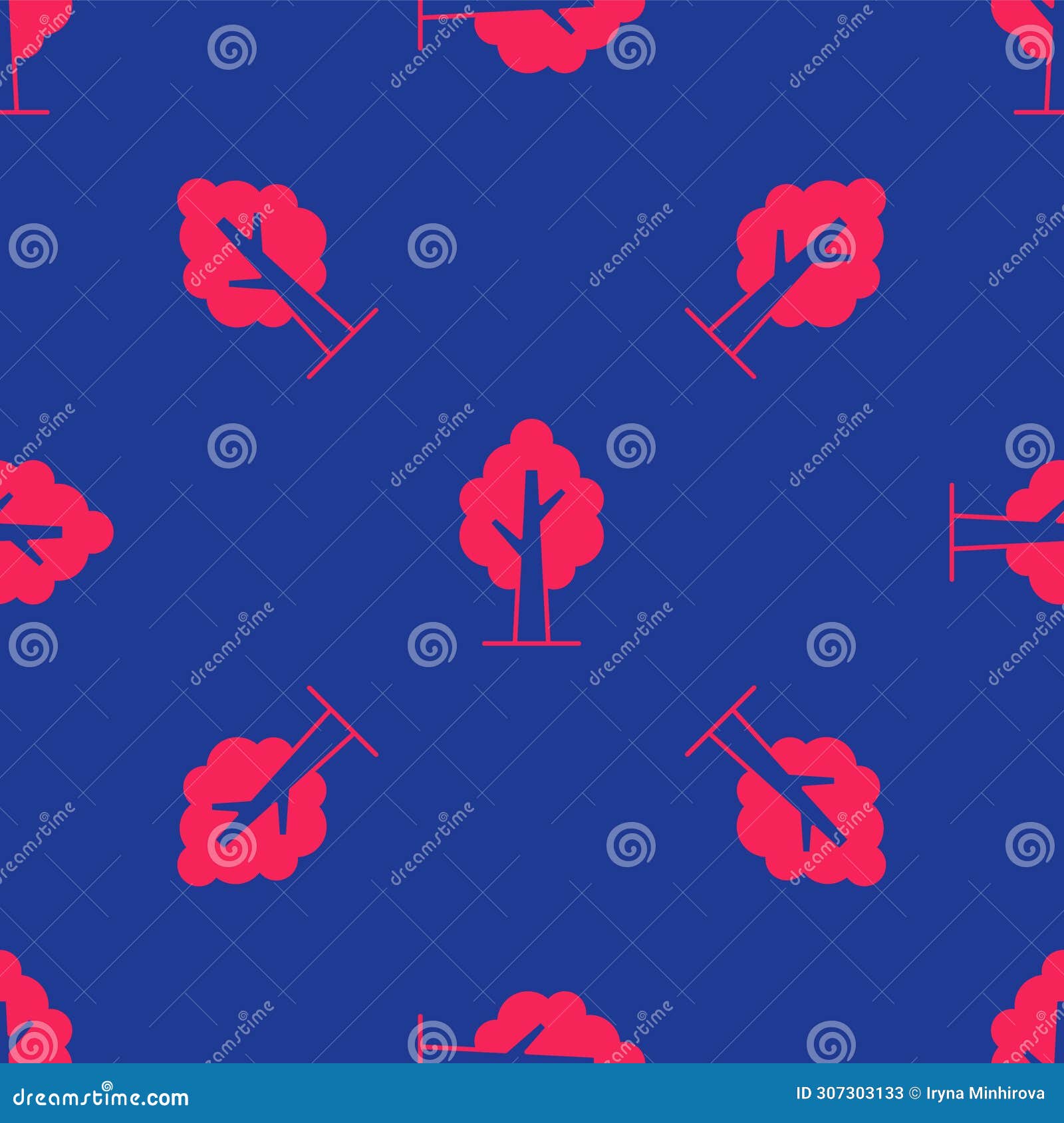 Red Tree Icon Isolated Seamless Pattern on Blue Background. Forest ...