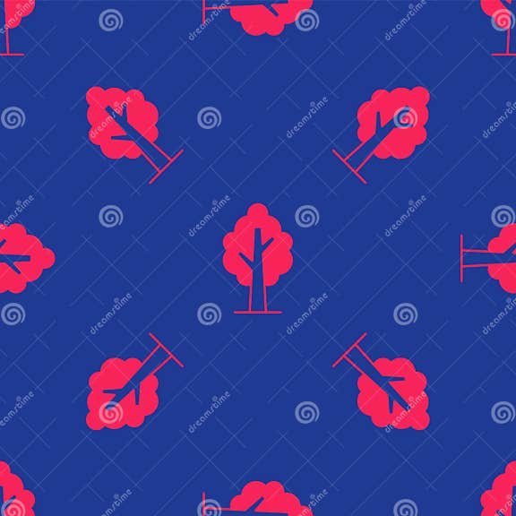 Red Tree Icon Isolated Seamless Pattern on Blue Background. Forest ...