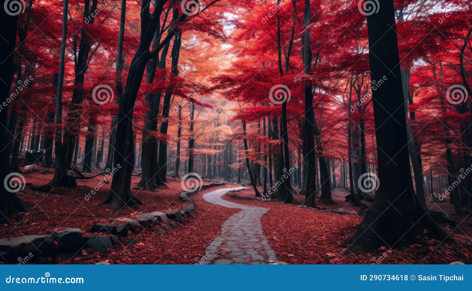 Red Trees in the Forest during Fall Stock Illustration - Illustration ...