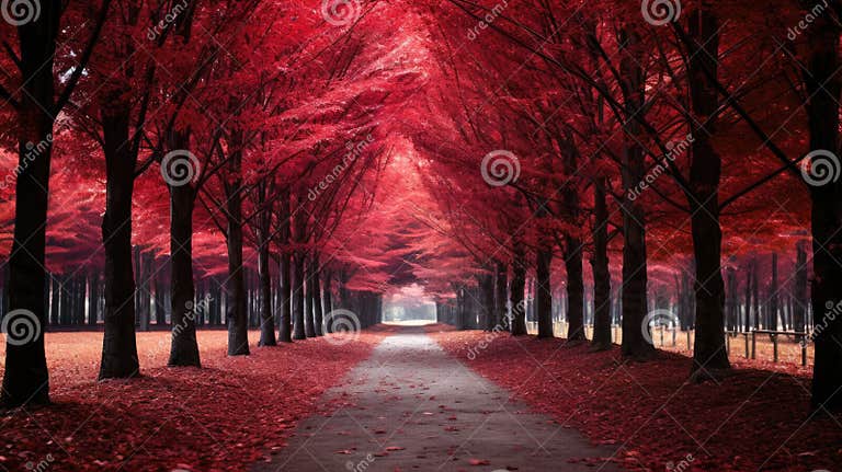 Red Trees in the Forest during Fall Stock Illustration - Illustration ...