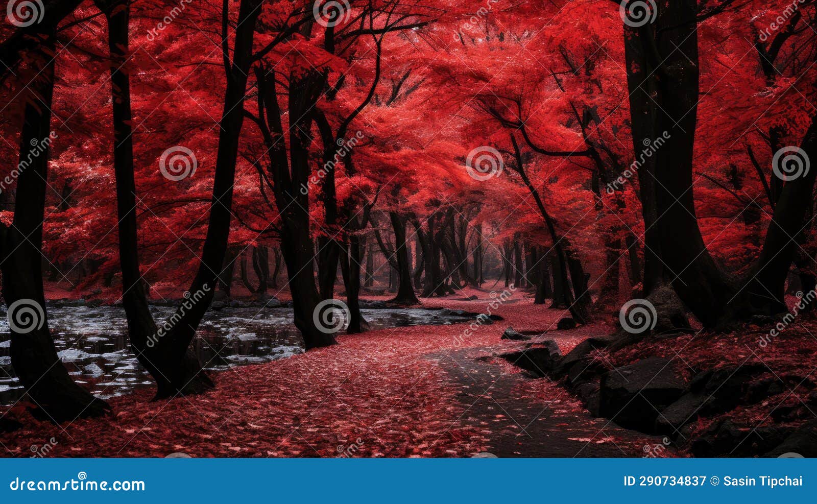 Red Trees in the Forest during Fall Stock Illustration - Illustration ...