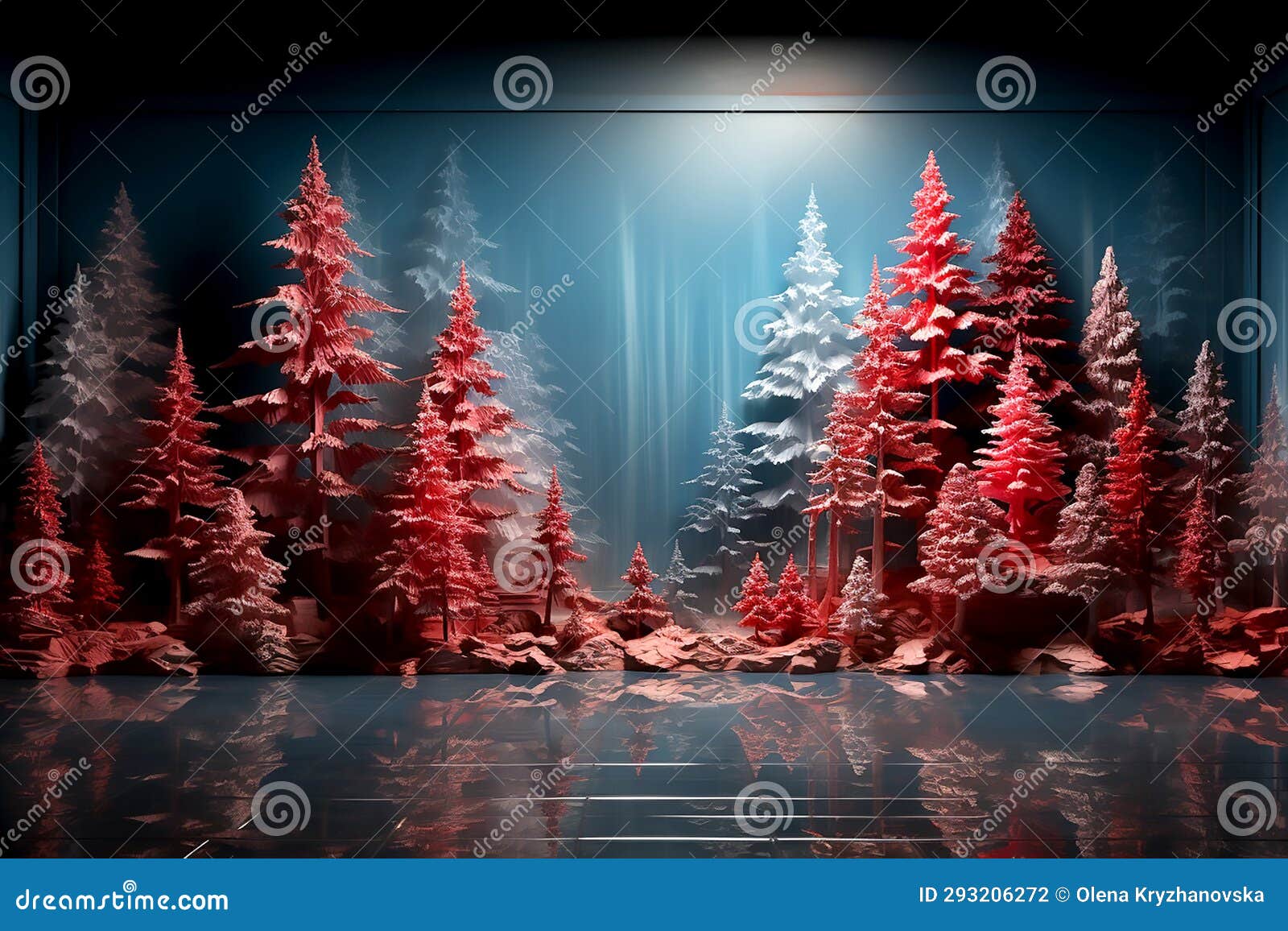 Red Trees with Reflection on Blue Background Stock Photo - Image of ...