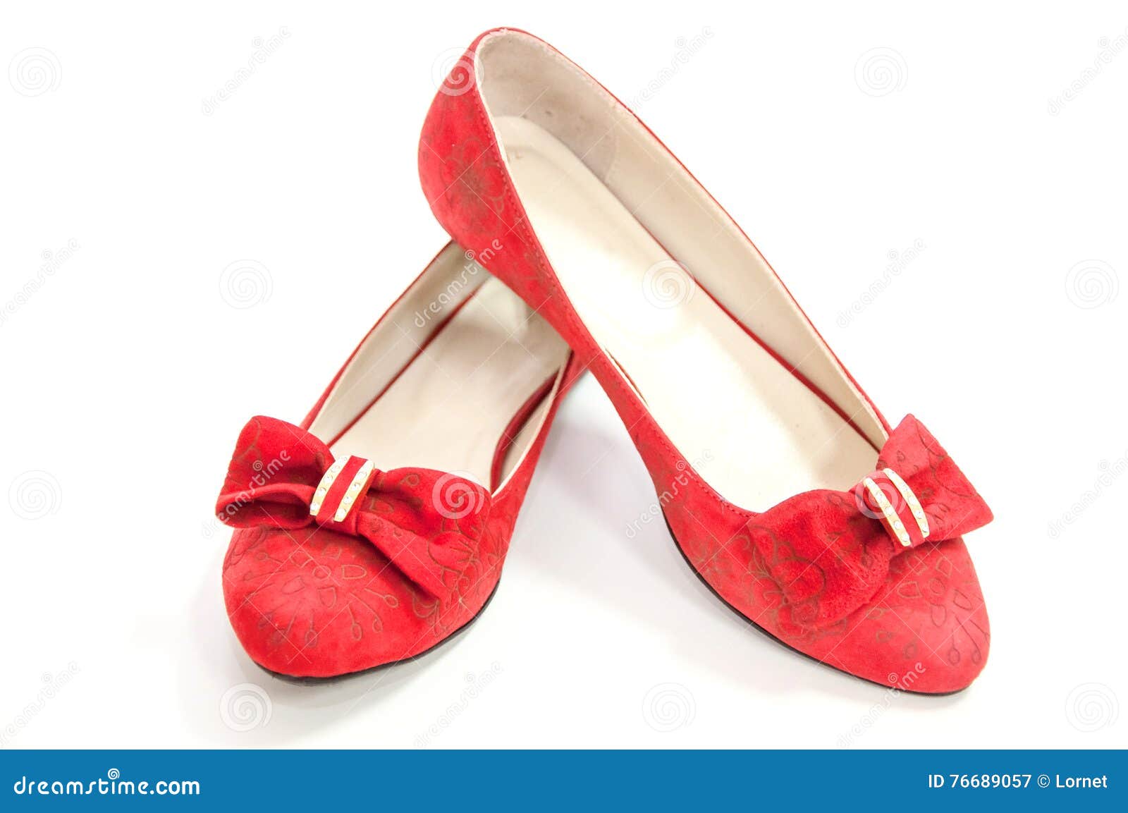 Red Trendy Pair of Ballet Flats Isolated on White. Stock Image - Image ...