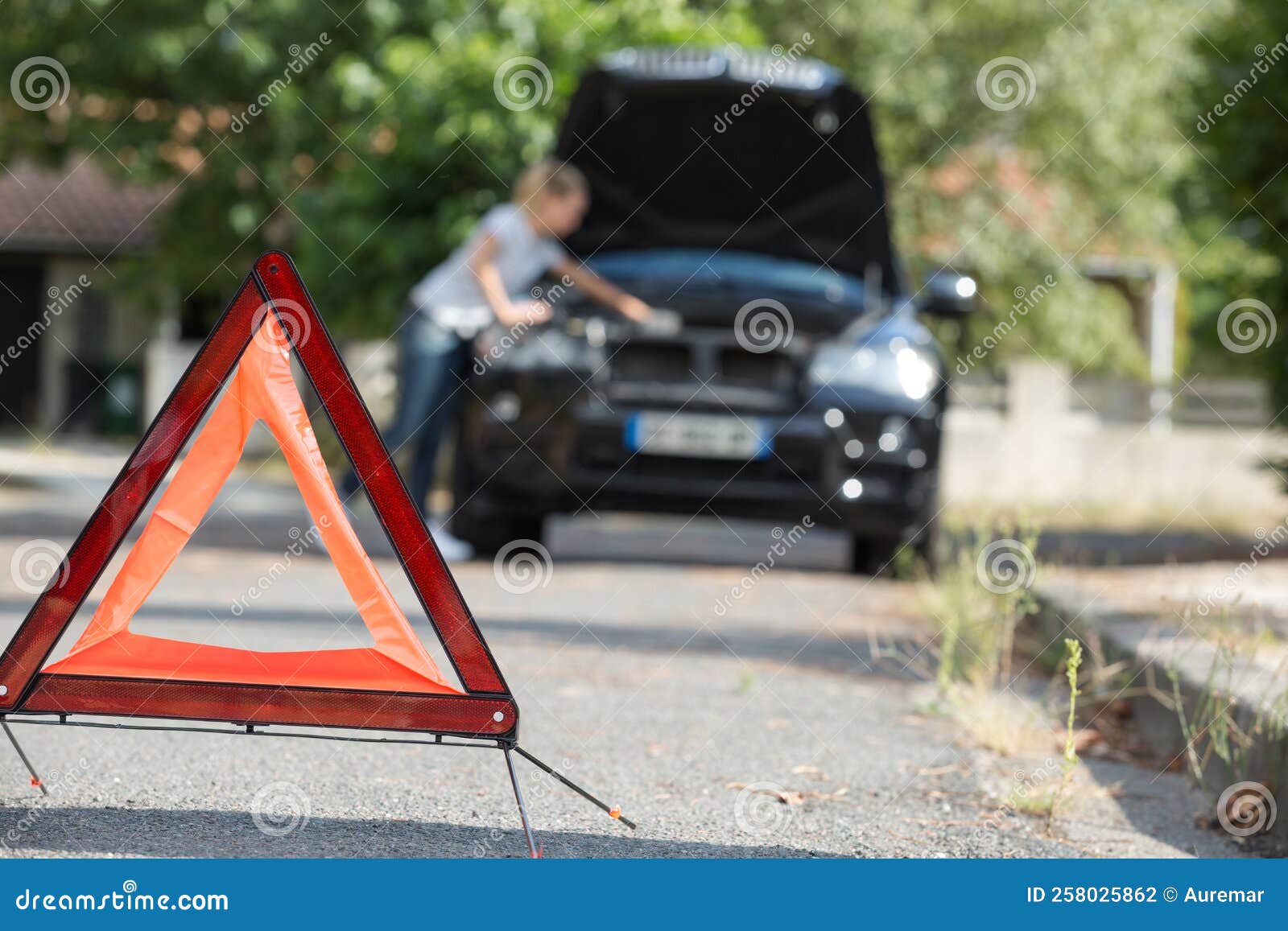 Red triangle car on road stock photo. Image of track - 258025862