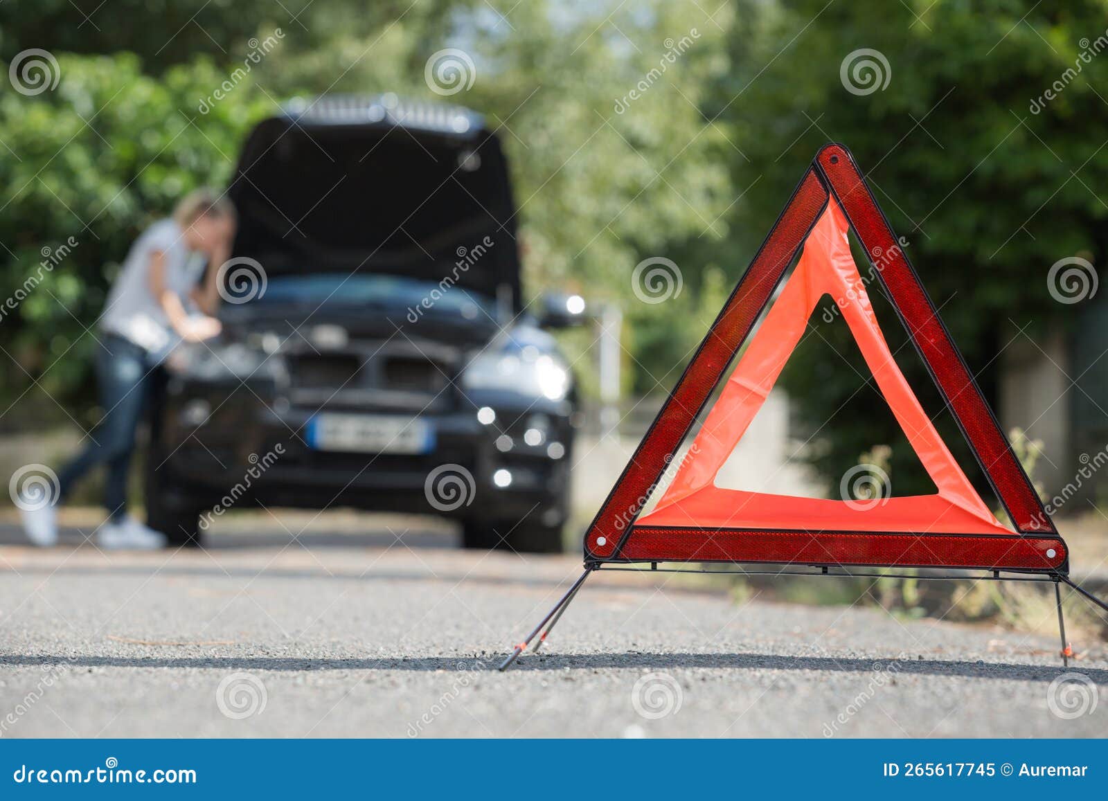 Red triangle car on road stock image. Image of problem - 265617745