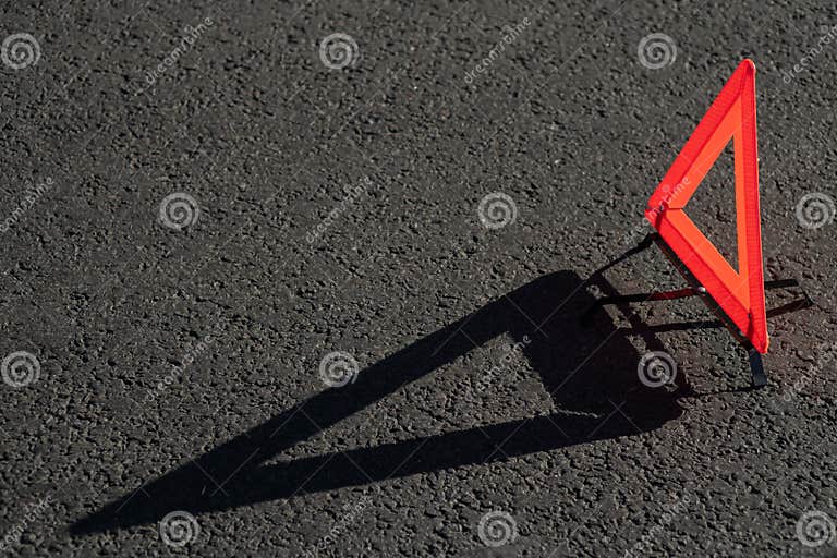 Red Triangle of a Car on the Road Stock Image - Image of automotive ...