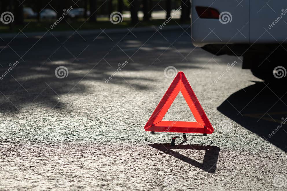 Red Triangle of a Car on the Road Stock Image - Image of failure, road ...