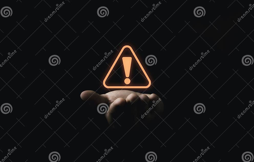 Red Triangle Caution Warning Sign on Hand for Maintenance Notification ...