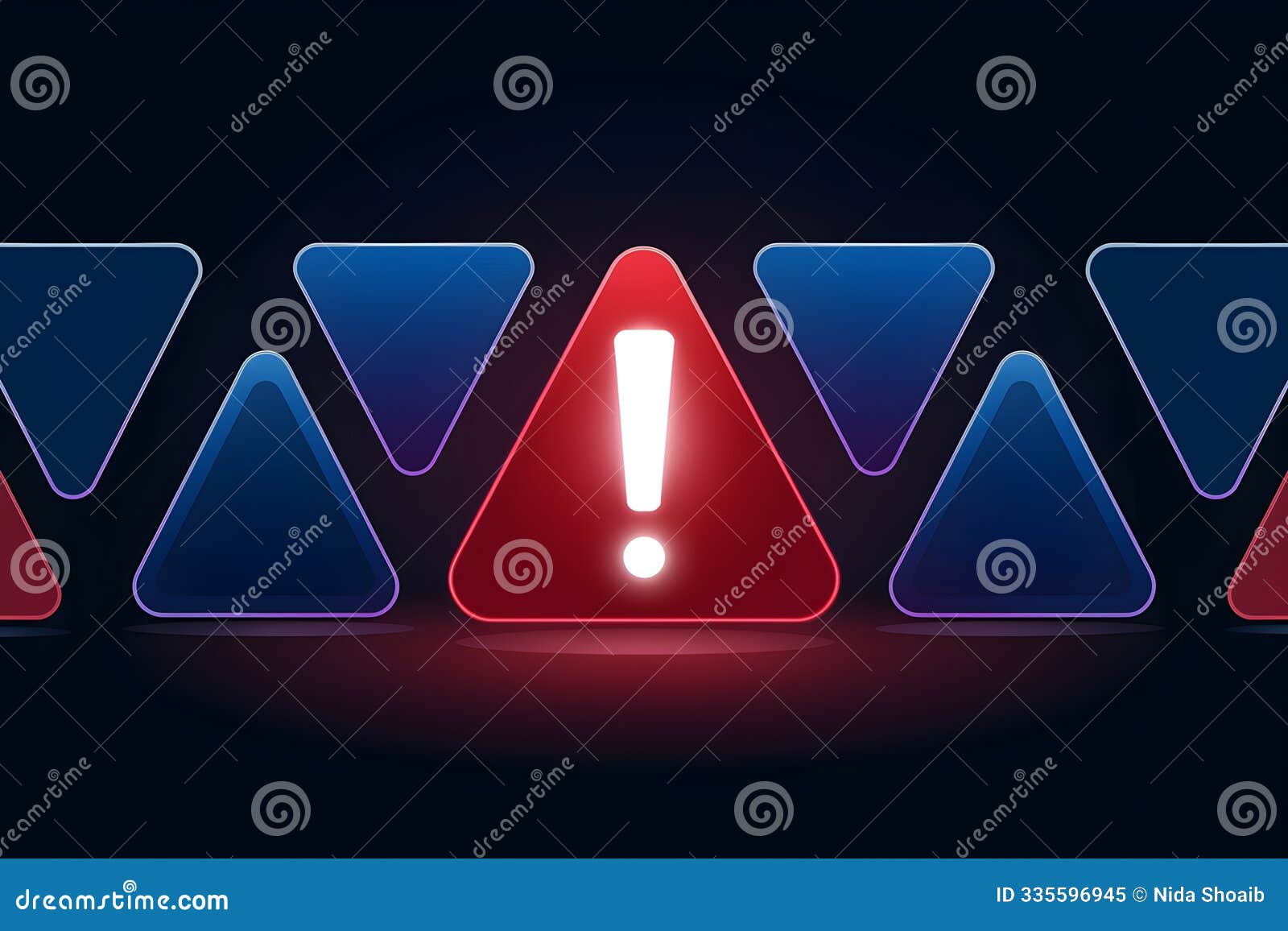 Red Triangle with Exclamation Mark Glows among Blue, Dark Background ...