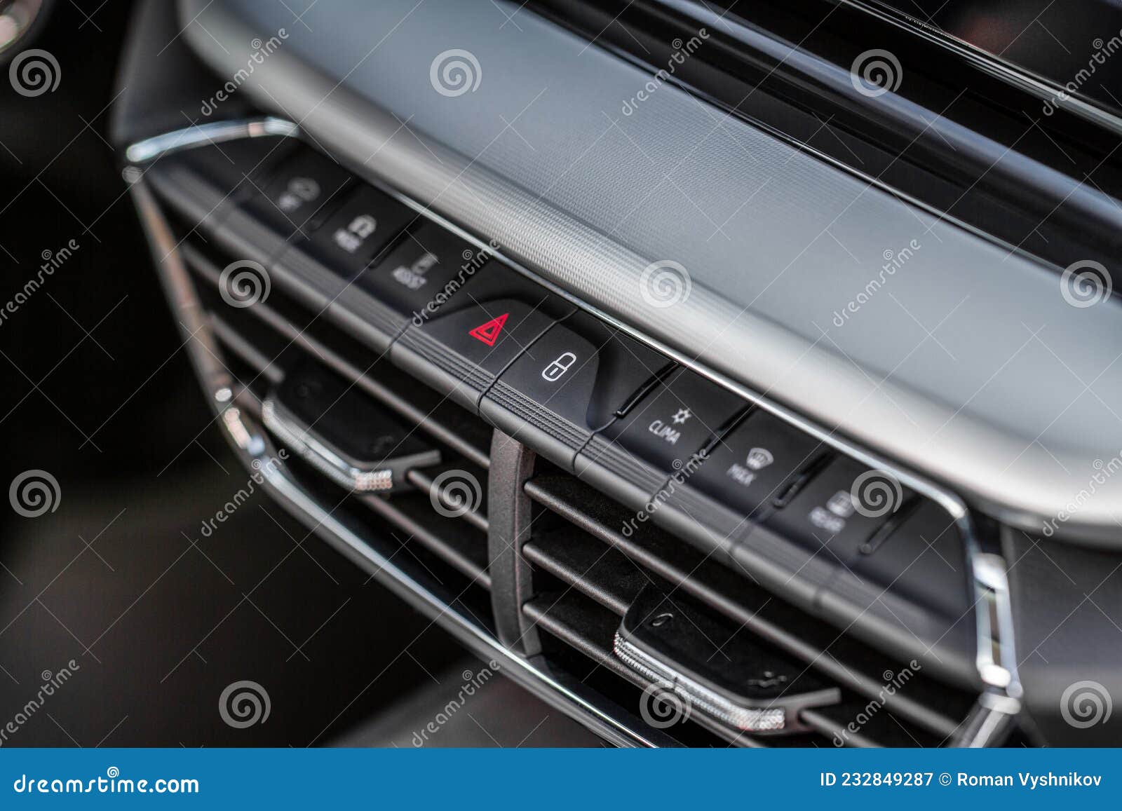 Red Triangle Hazard Light Button on Car Dashboard. Car Media Buttons ...