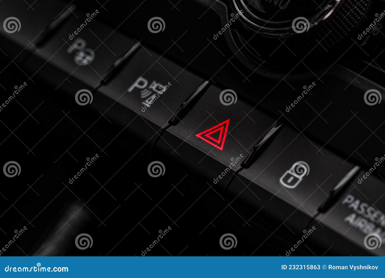 Red Triangle Hazard Light Button on Car Dashboard. Stock Image - Image ...