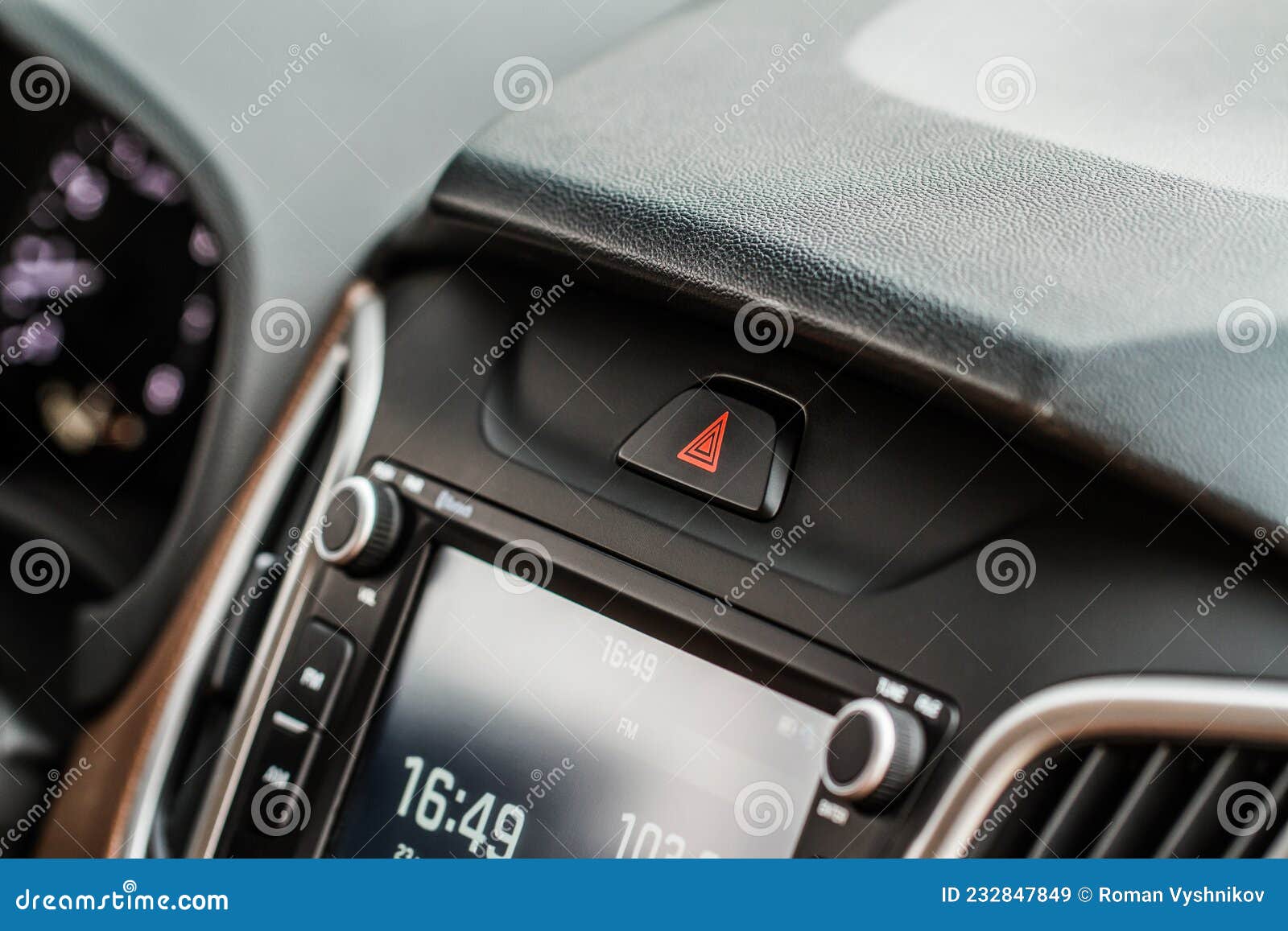 Red Triangle Hazard Light Button on Car Dashboard. Stock Image - Image ...